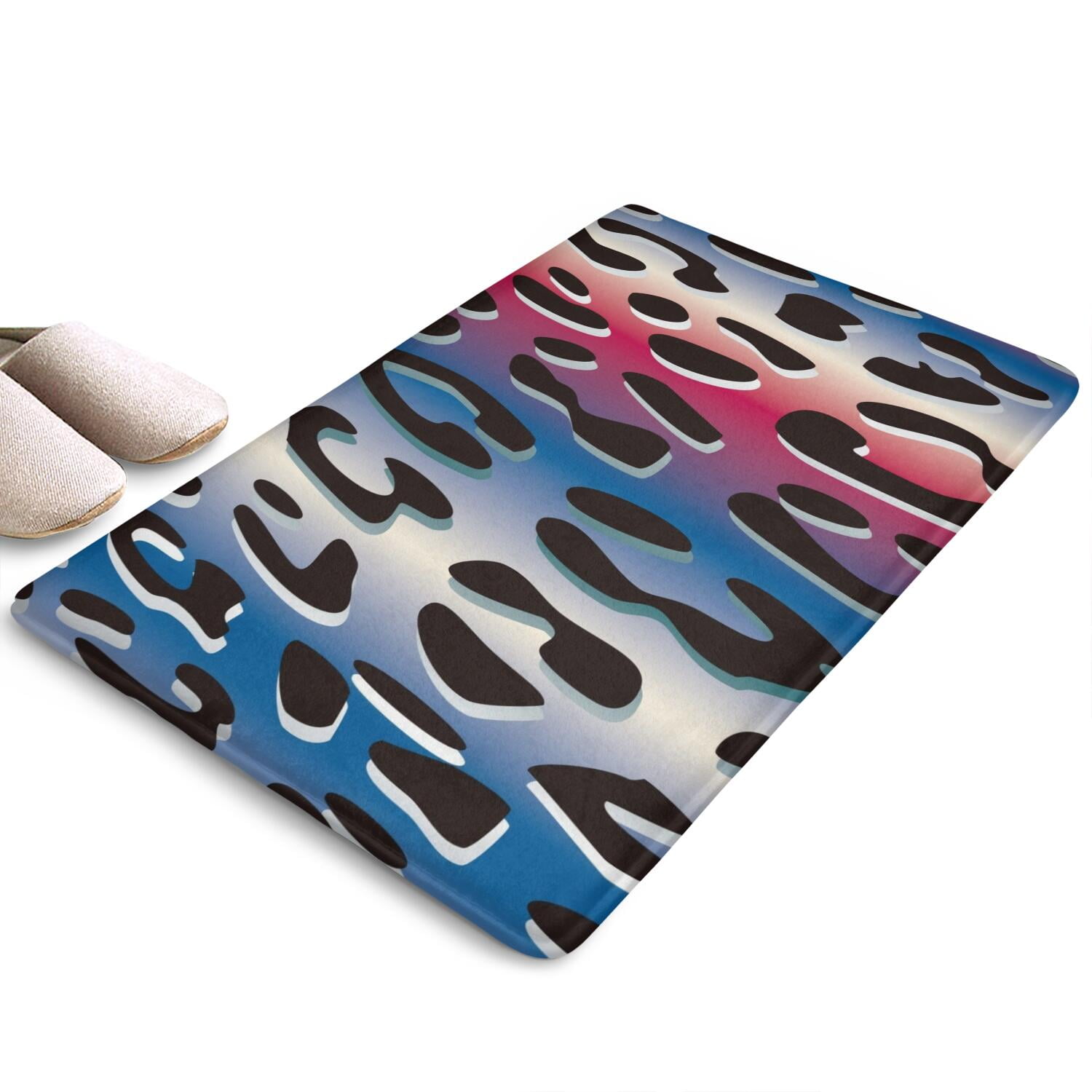 Colorful and Black Of Leopard Print Flannel Non Slip Door Rugs,Washable ...