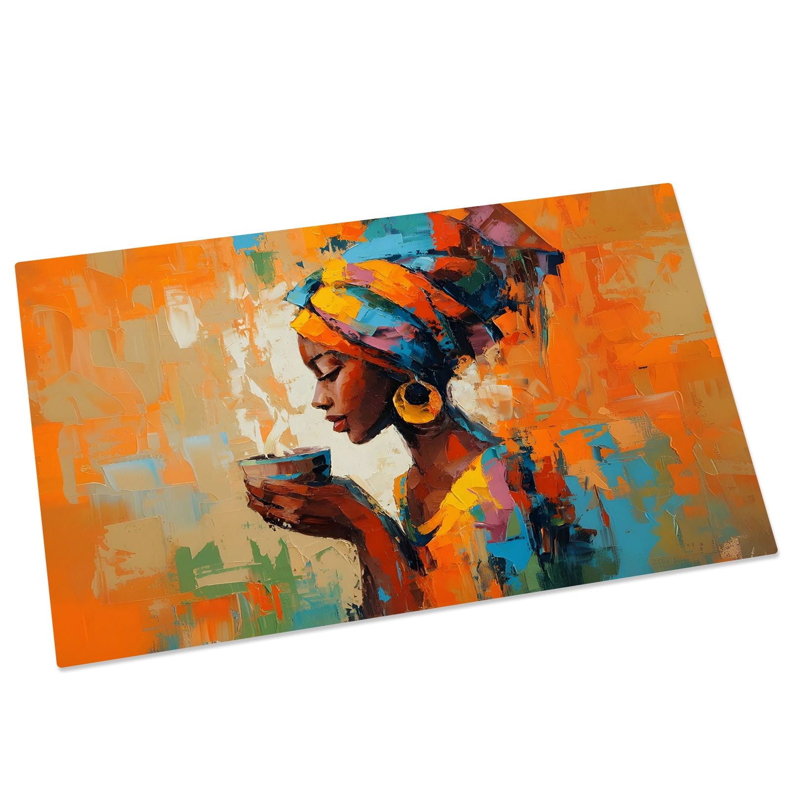 Colorful Black Woman Drink Coffee Door Mat 16x24 Inch African American ...
