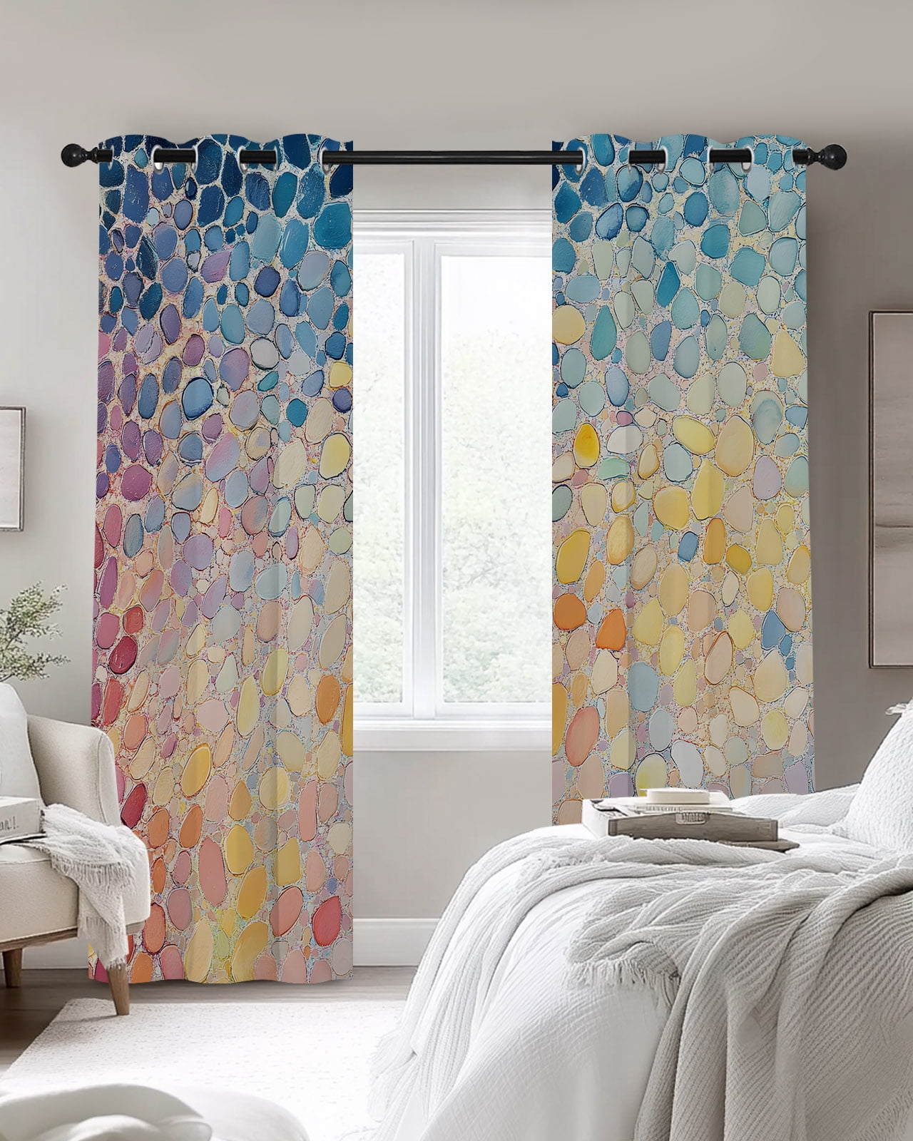 Colorful Block Art Stone Blackout Curtains 2 Panels, Oil Painting ...