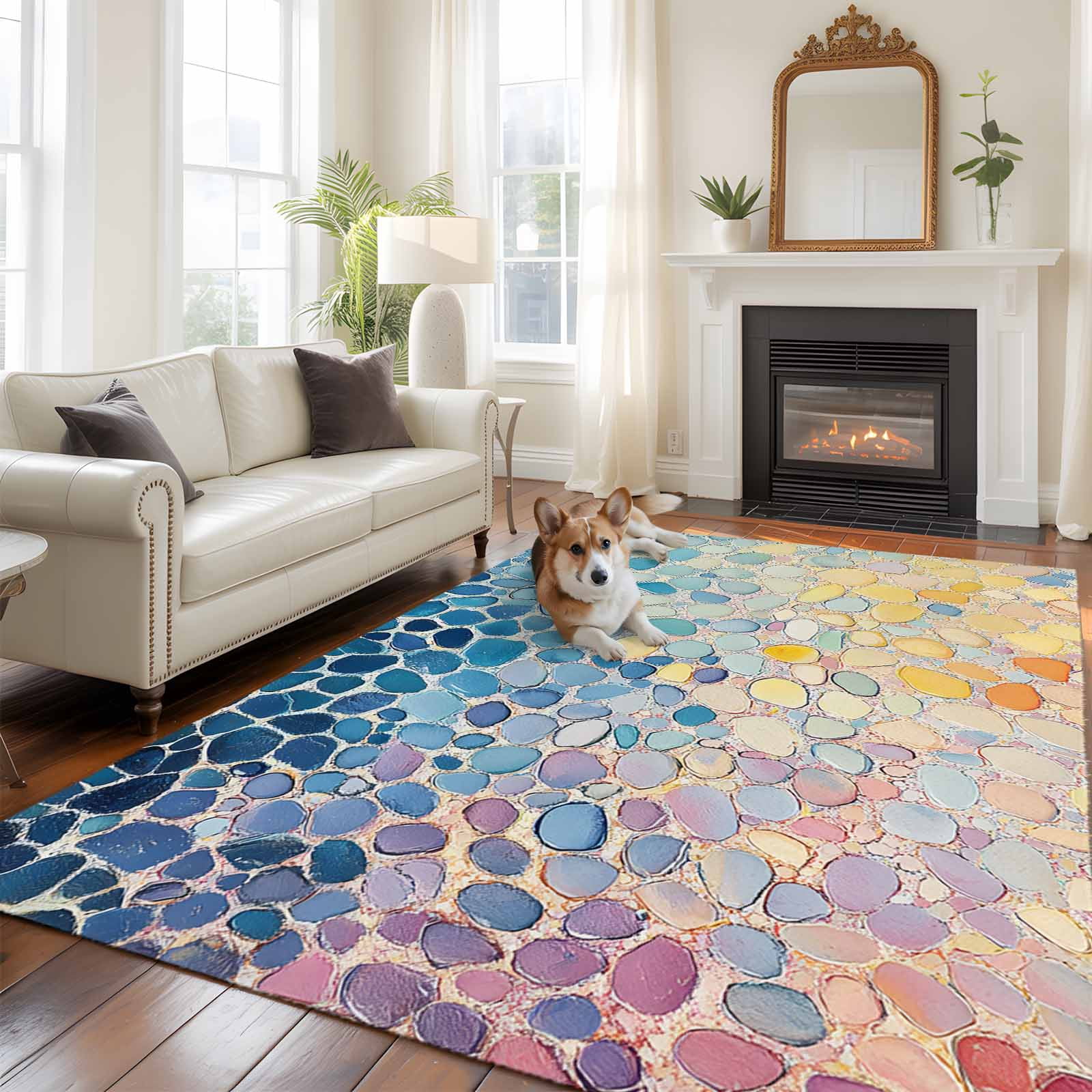 Colorful Block Art Stone Large Area Rugs 5x8 ft Oil Painting Texture ...