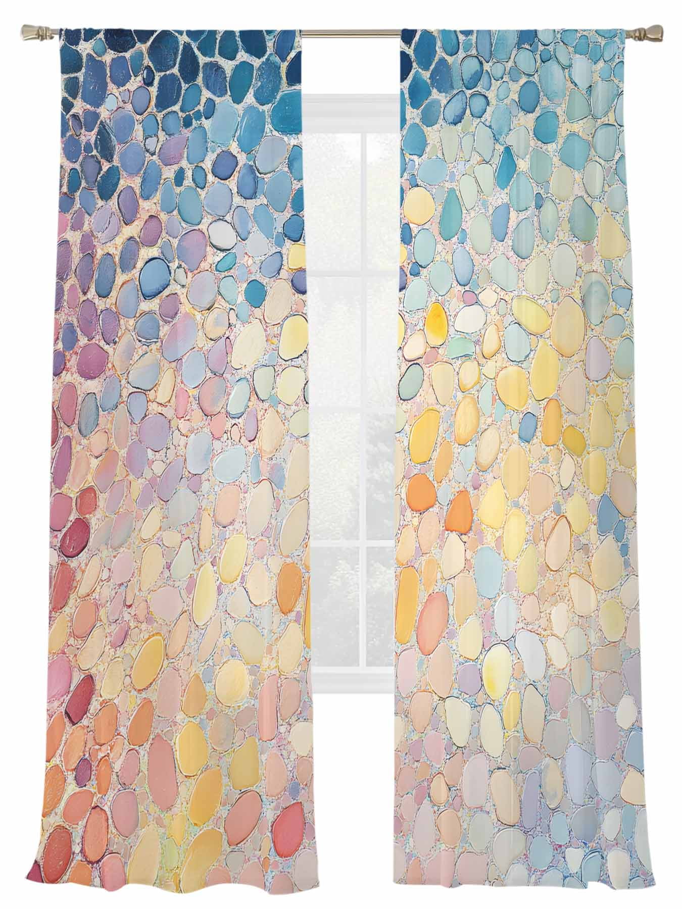 Colorful Block Art Stone Sheer Curtains 84 Inch Long 2 Panels, Oil ...