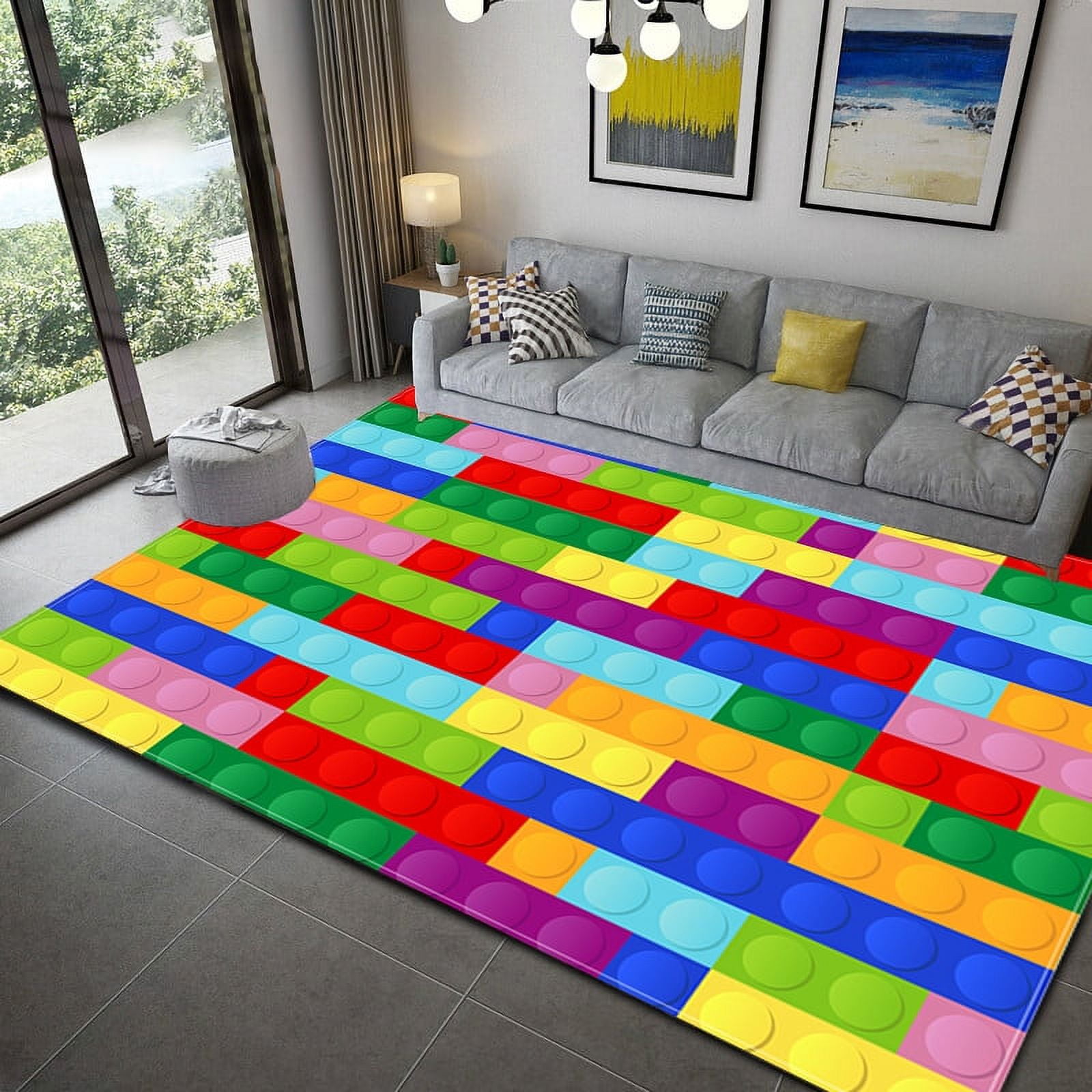 Colorful Block Geometric Printed Carpet Rug for Living Room Bedroom r ...