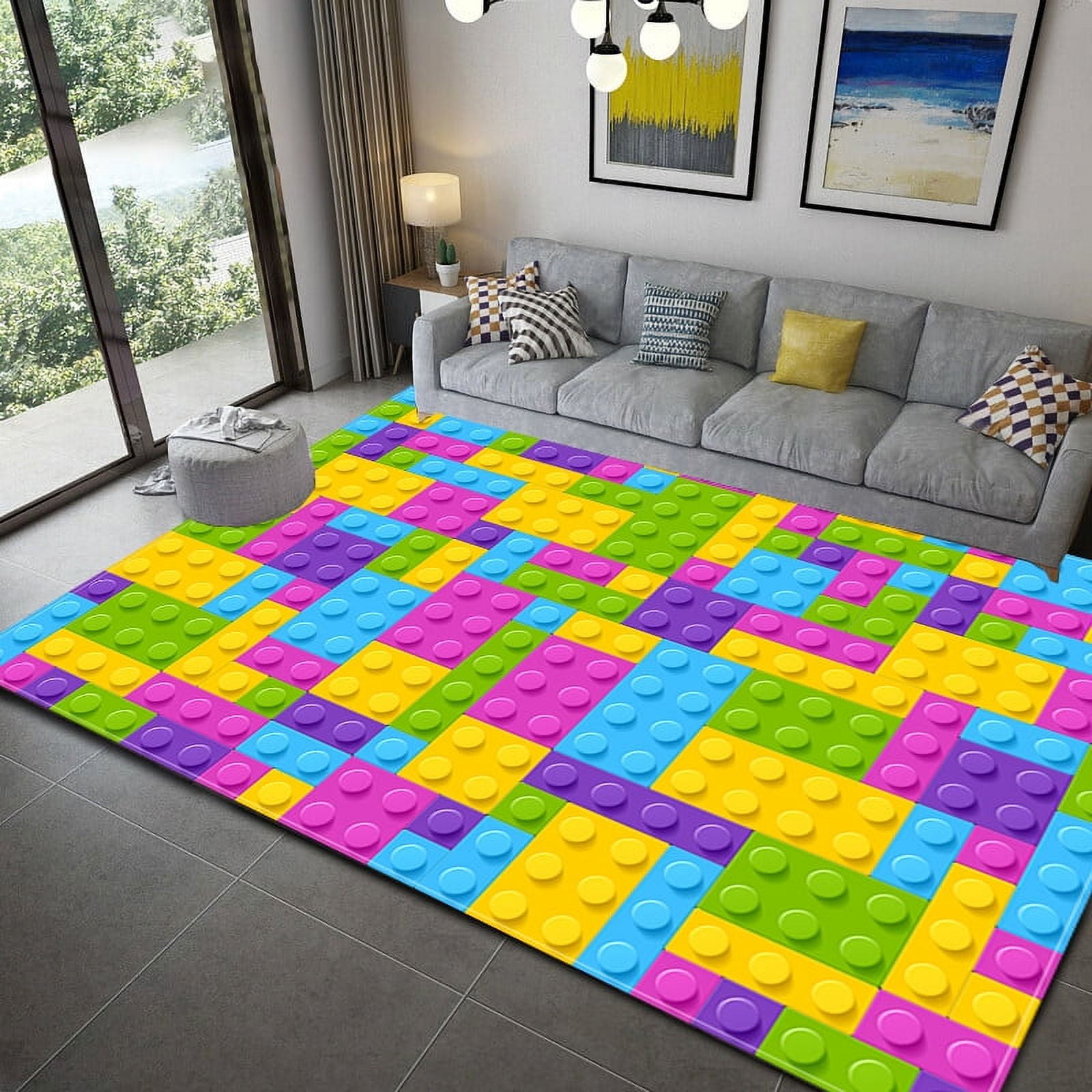 Colorful Block Geometric Printed Carpet Rug for Living Room Bedroom r ...
