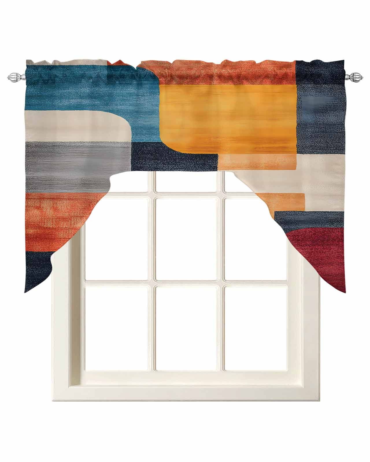Colorful Block Kitchen Swag Valances for Windows, Vintage Abstract Art ...