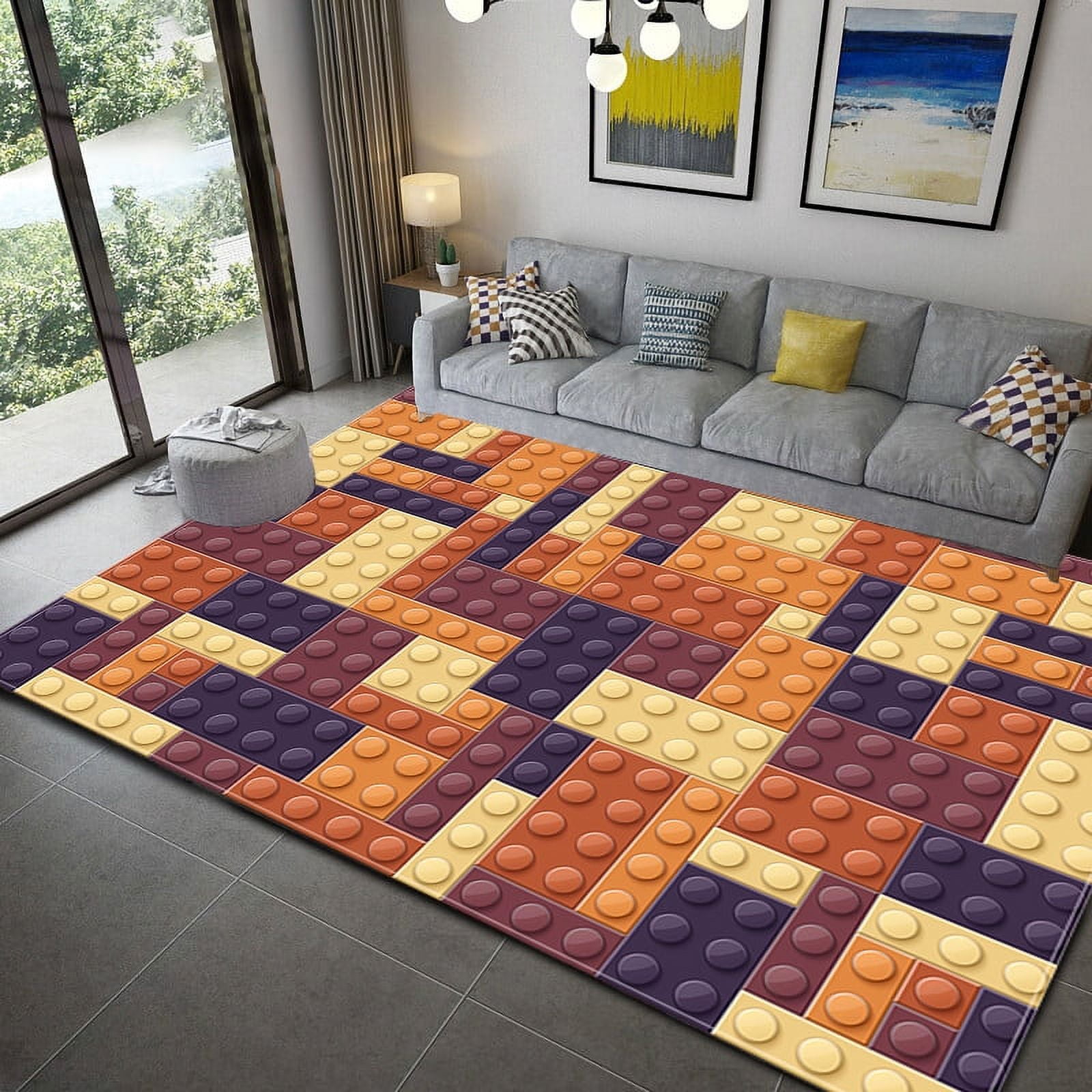 Colorful Block Printed Carpet Rug for Living Room Bedroom r Large Area ...