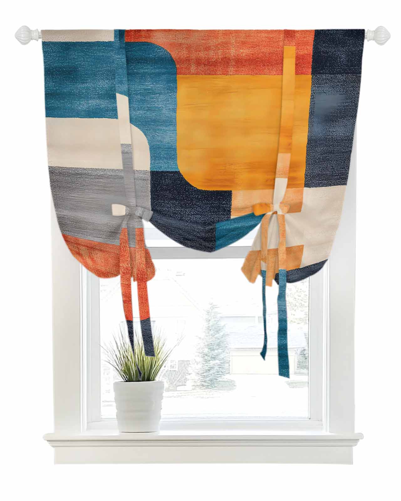 Colorful Block Tie Up Curtains for Window, Thermal Insulated Balloon ...