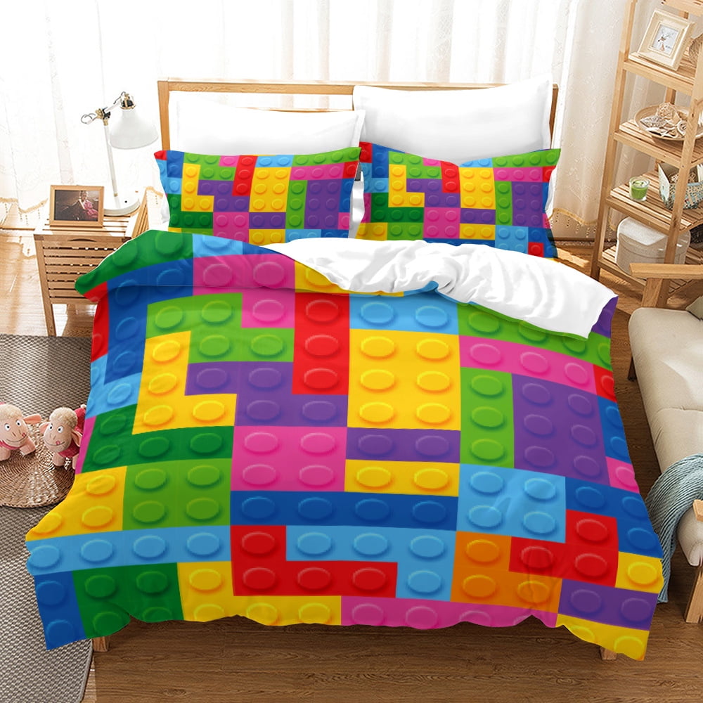 Colorful Blocks Duvet Cover King/ Size Building Toy Bedding Set Kids ...