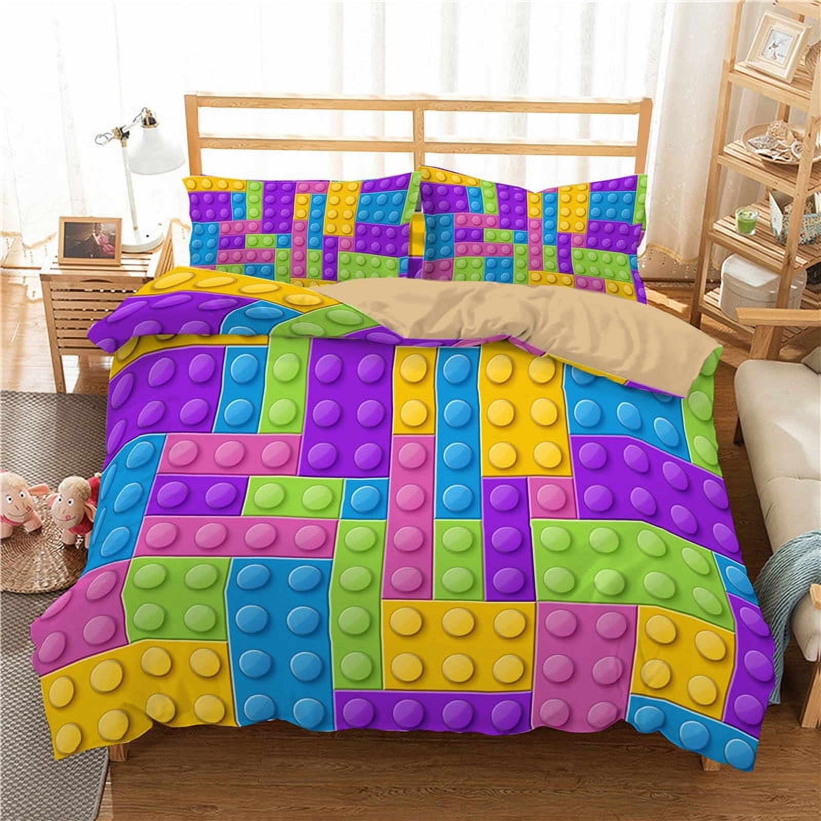 Colorful Blocks Duvet Cover King/ Size Building Toy Bedding Set Kids ...