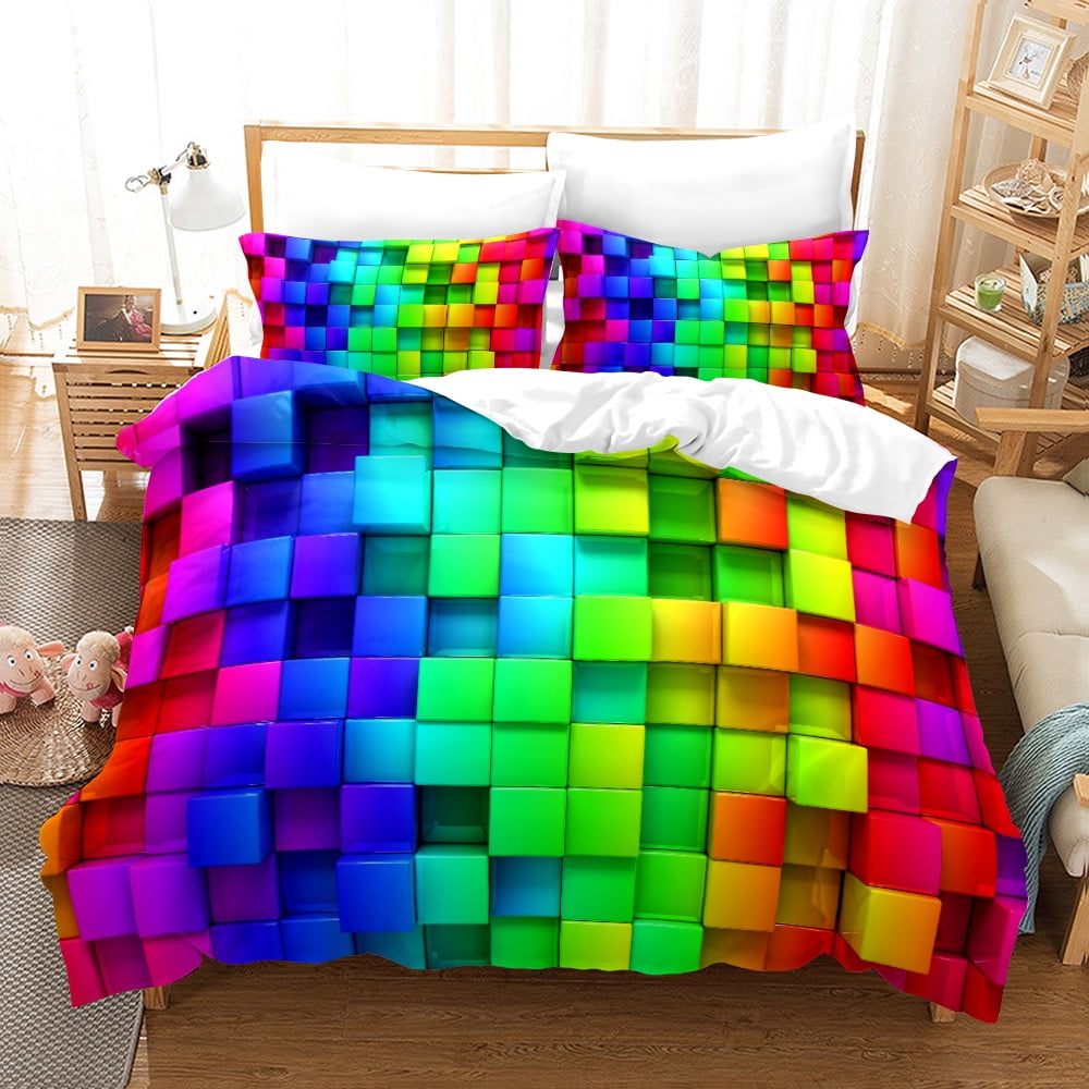 Colorful Blocks Duvet Cover King/ Size Building Toy Bedding Set Kids ...