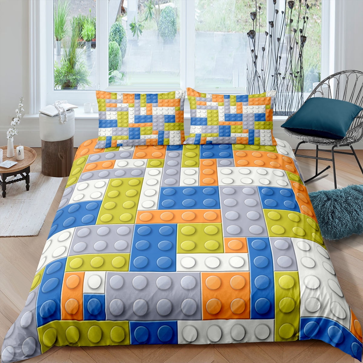 Colorful Blocks Duvet Cover King/ Size Building Toy Bedding Set Kids ...