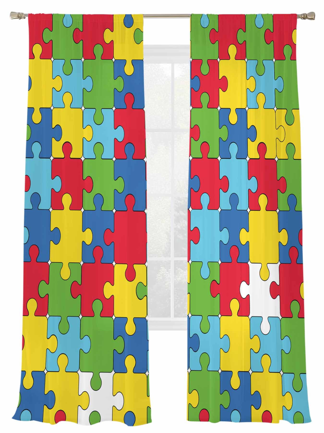 Colorful Blocks Sheer Curtains 108 Inch Long 2 Panels, Modern Abstract ...
