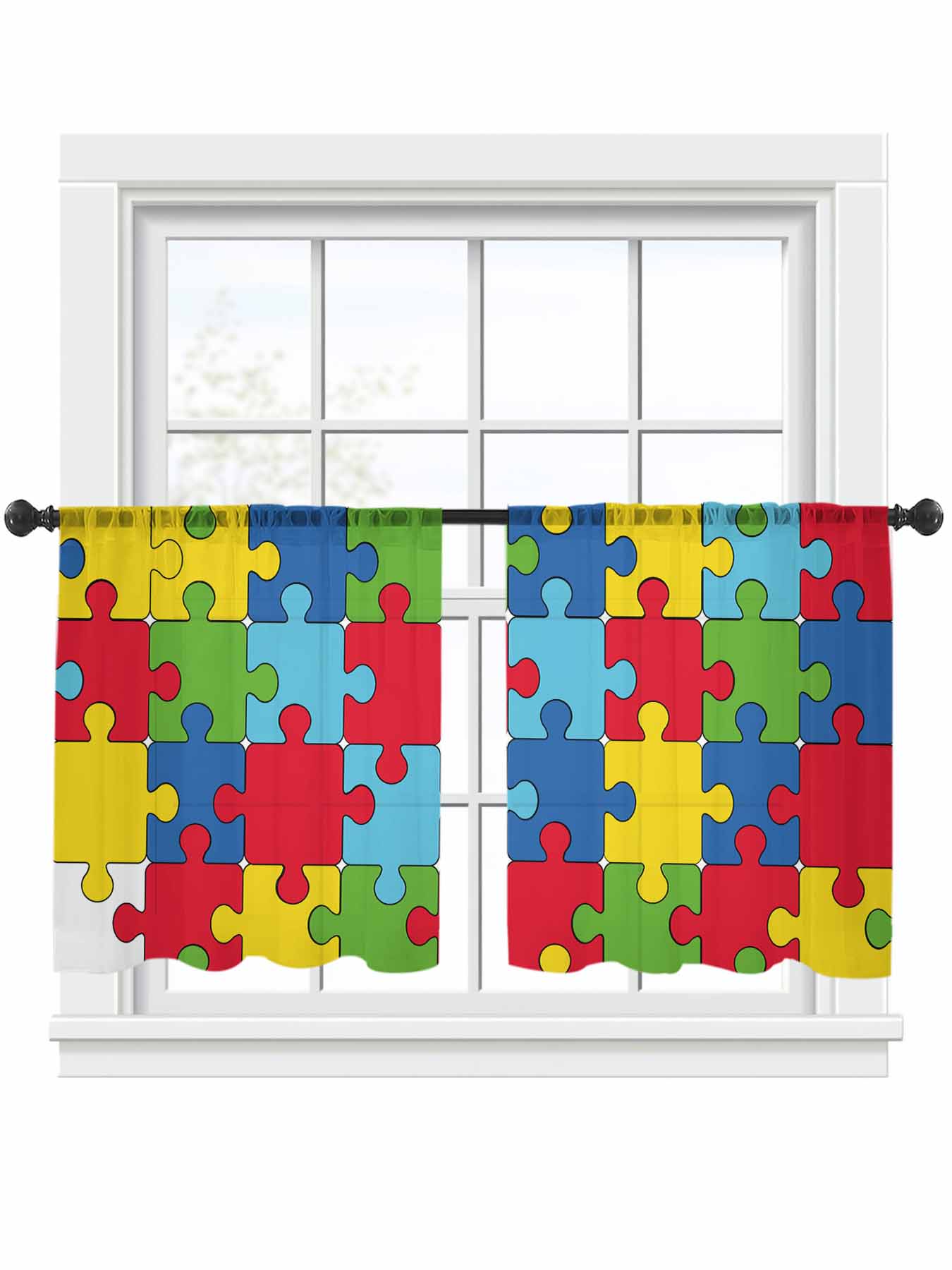 Colorful Blocks Sheer Curtains 45 Inch Long 2 Panels, Modern Abstract ...