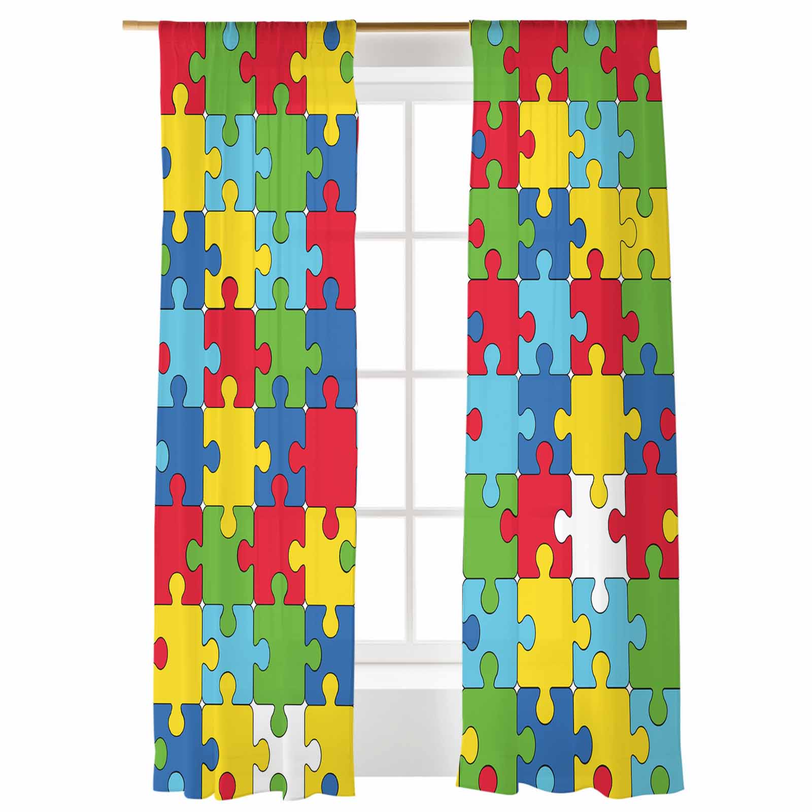 Colorful Blocks Sheer Curtains 84 inches Long, Modern Abstract Art ...