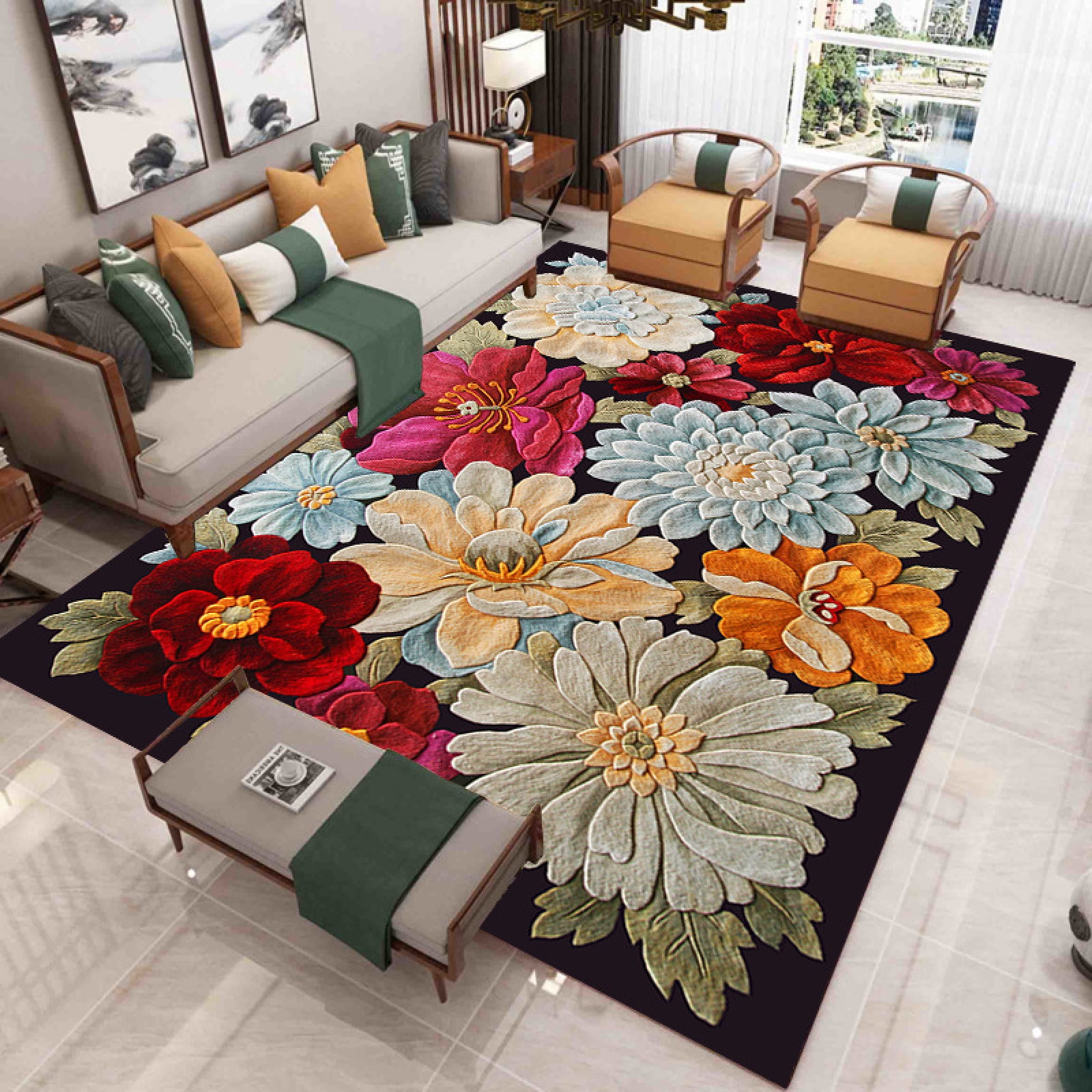 Colorful Blooming Flowers Area Rugs For Living Dinning Room Modern ...