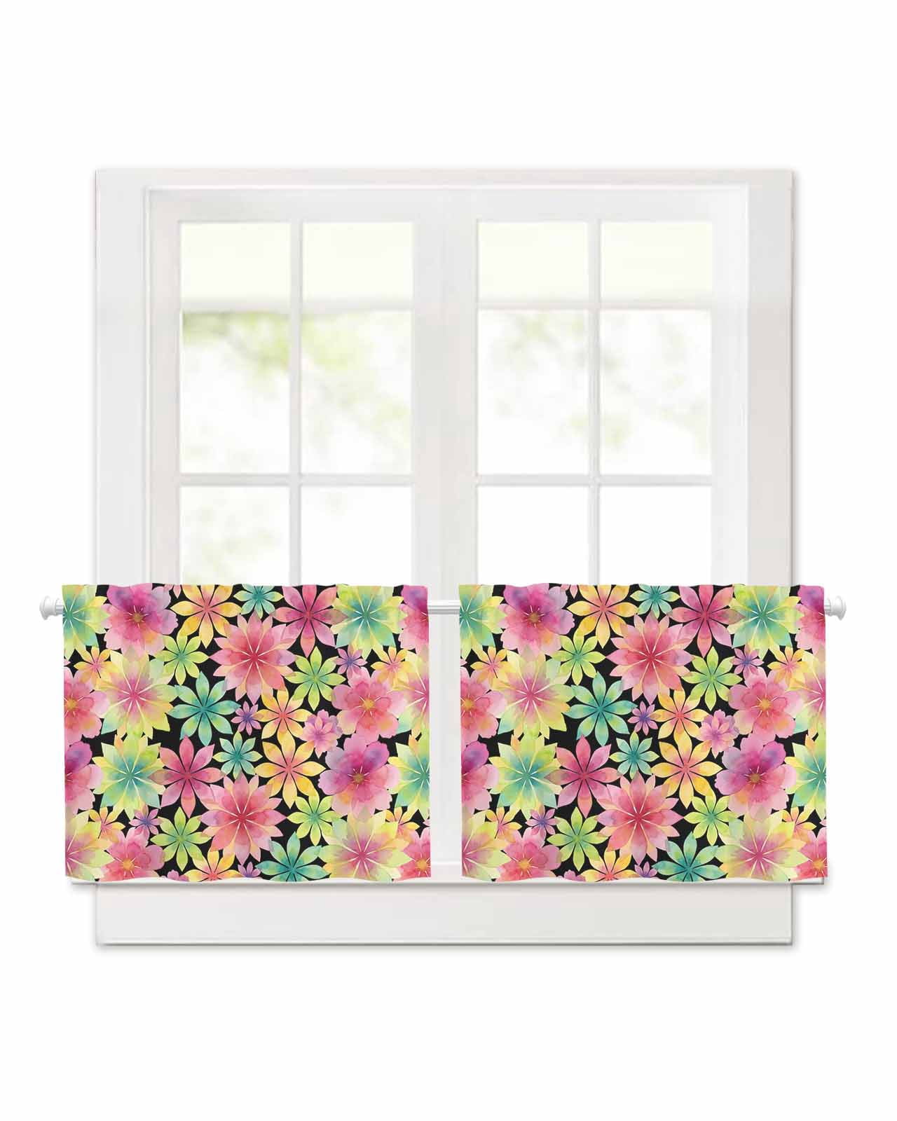 Colorful Blossom Flower Short Blackout Curtains 24 Inch Long,Pastoral ...