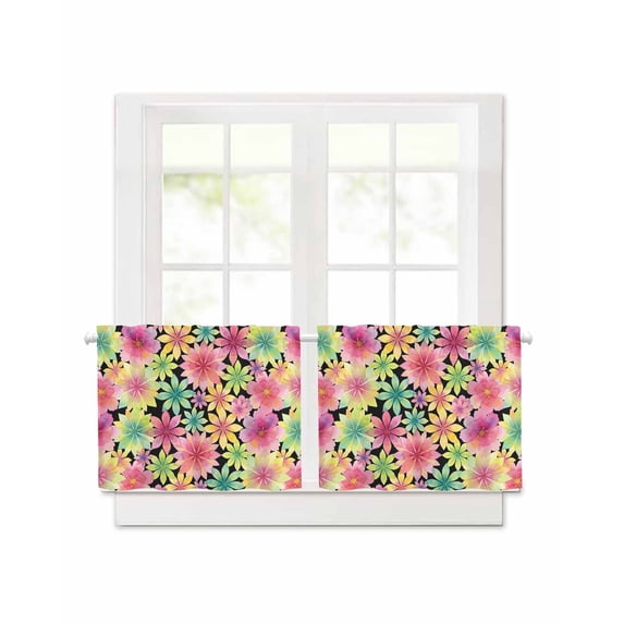 Colorful Blossom Flower Short Blackout Curtains 24 Inch Long,Pastoral ...