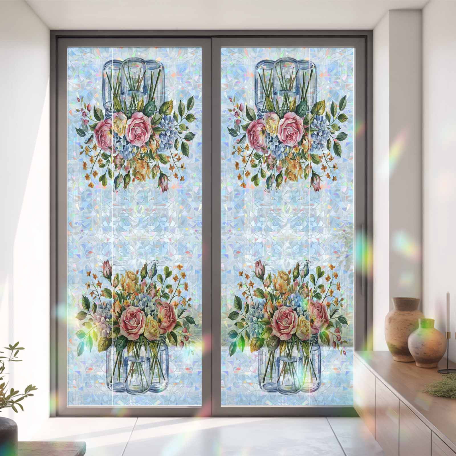 Colorful Blossom Flower Vase Window Privacy Film, Rainbow Film ...