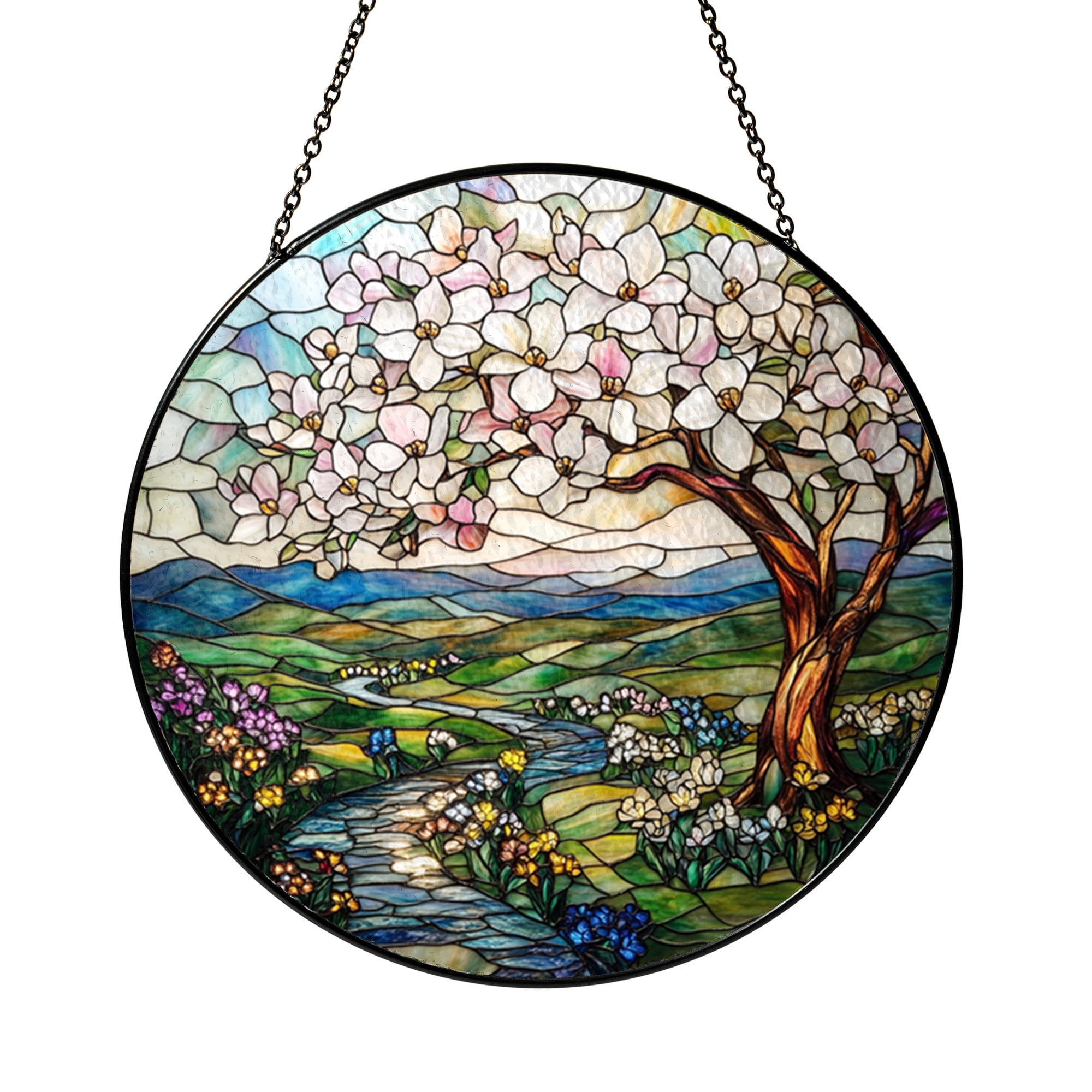 Colorful Blossom Tree Stained Glass Suncatcher Window Hanging Decor ...