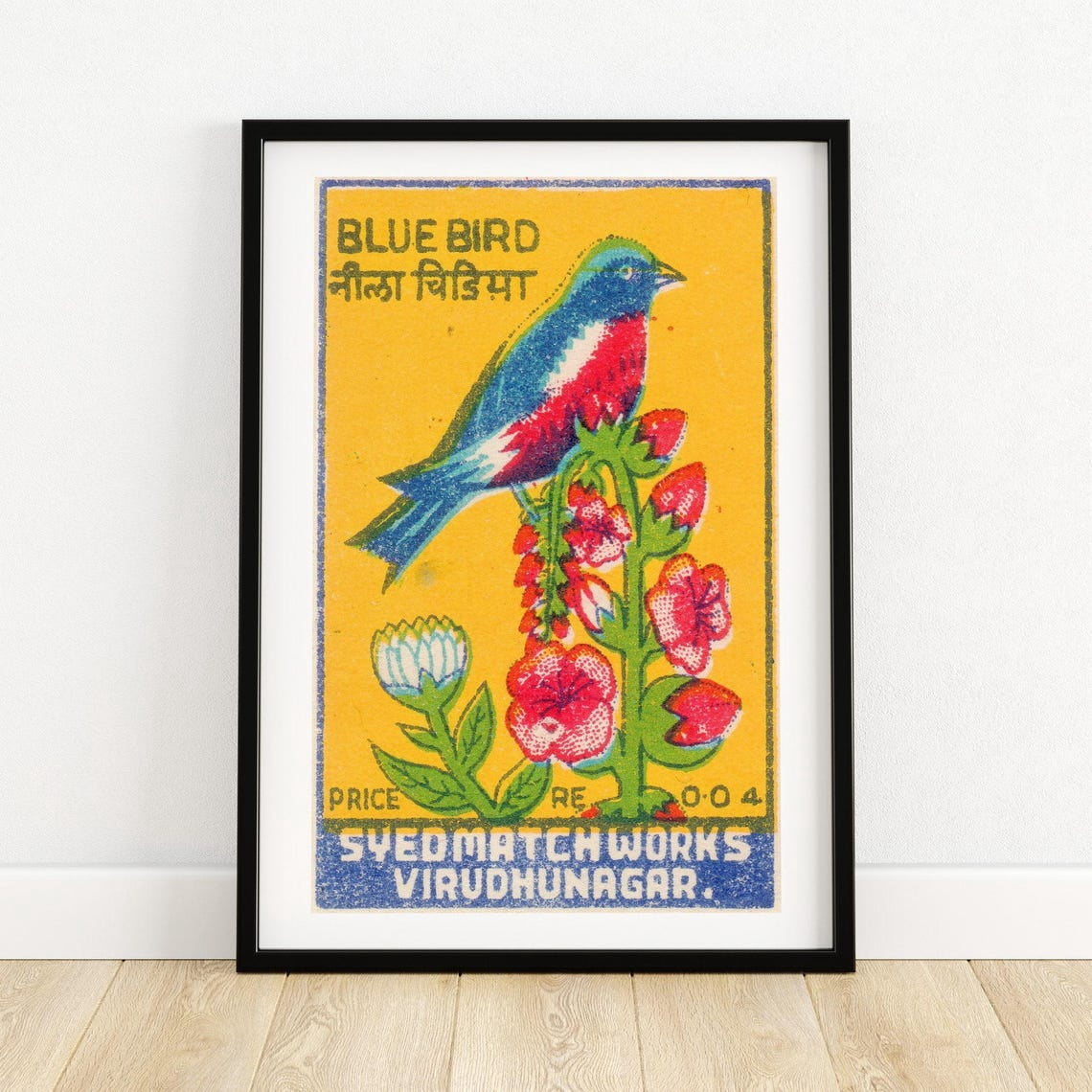 Colorful Blue Bird Matchbox Art Vintage Indian Wall Decor Vibrant ...