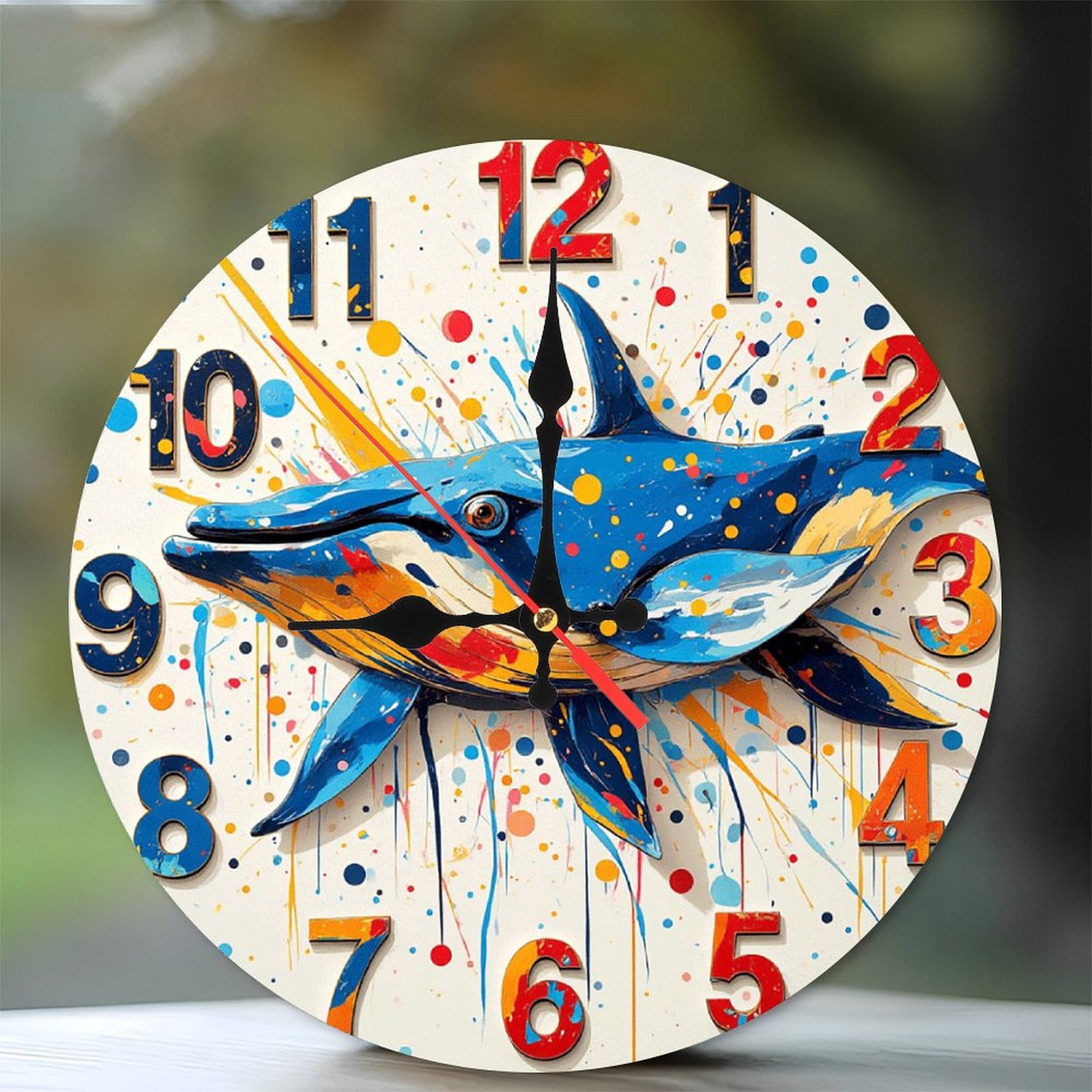 Colorful Blue Fish Wall Clock Decor 10-Inch Silent Wooden Wall Clock ...