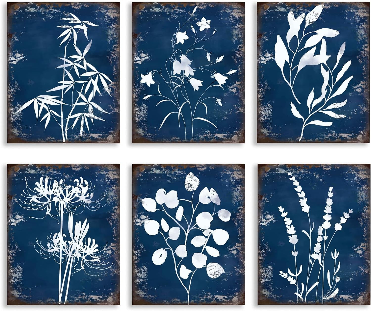 Colorful Blue Ink Botanical Fern Eucalyptus Foliage Prints 8x10 Set of ...