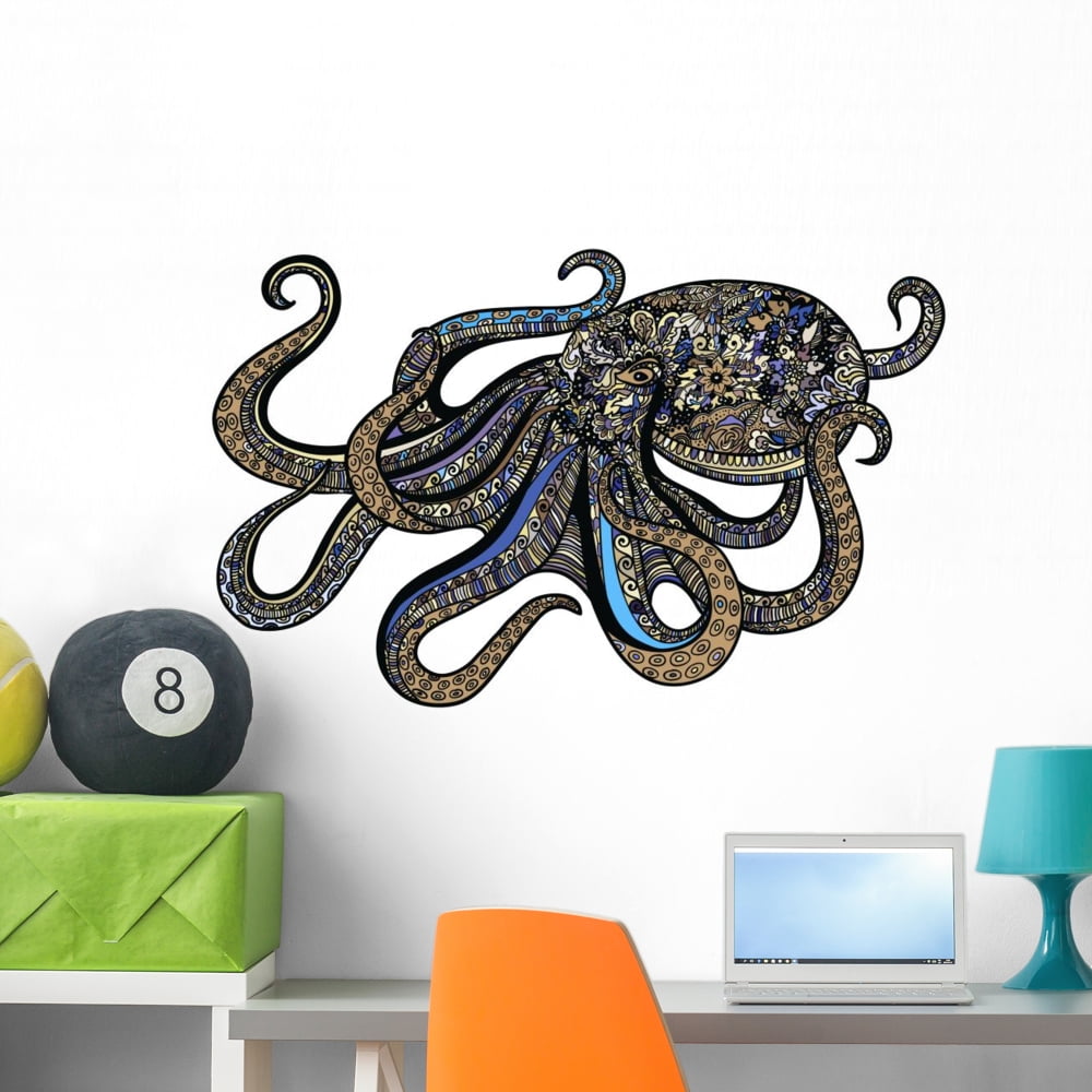 Colorful Blue Zentangle Octopus Wall Decal Wallmonkeys Peel and Stick ...