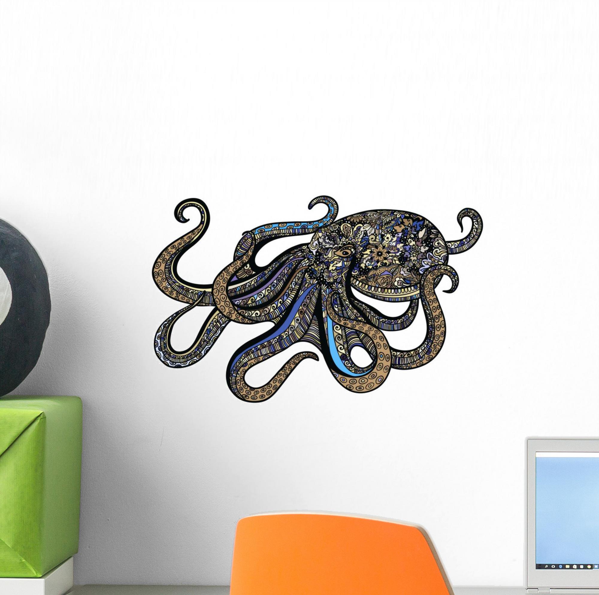 Colorful Blue Zentangle Octopus Wall Decal Wallmonkeys Peel and Stick ...