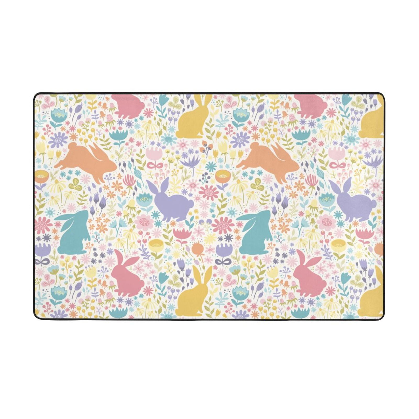 Colorful Bohemian Rabbit Flowers Indoor Door Mat, Bedroom Rug & Carpets ...