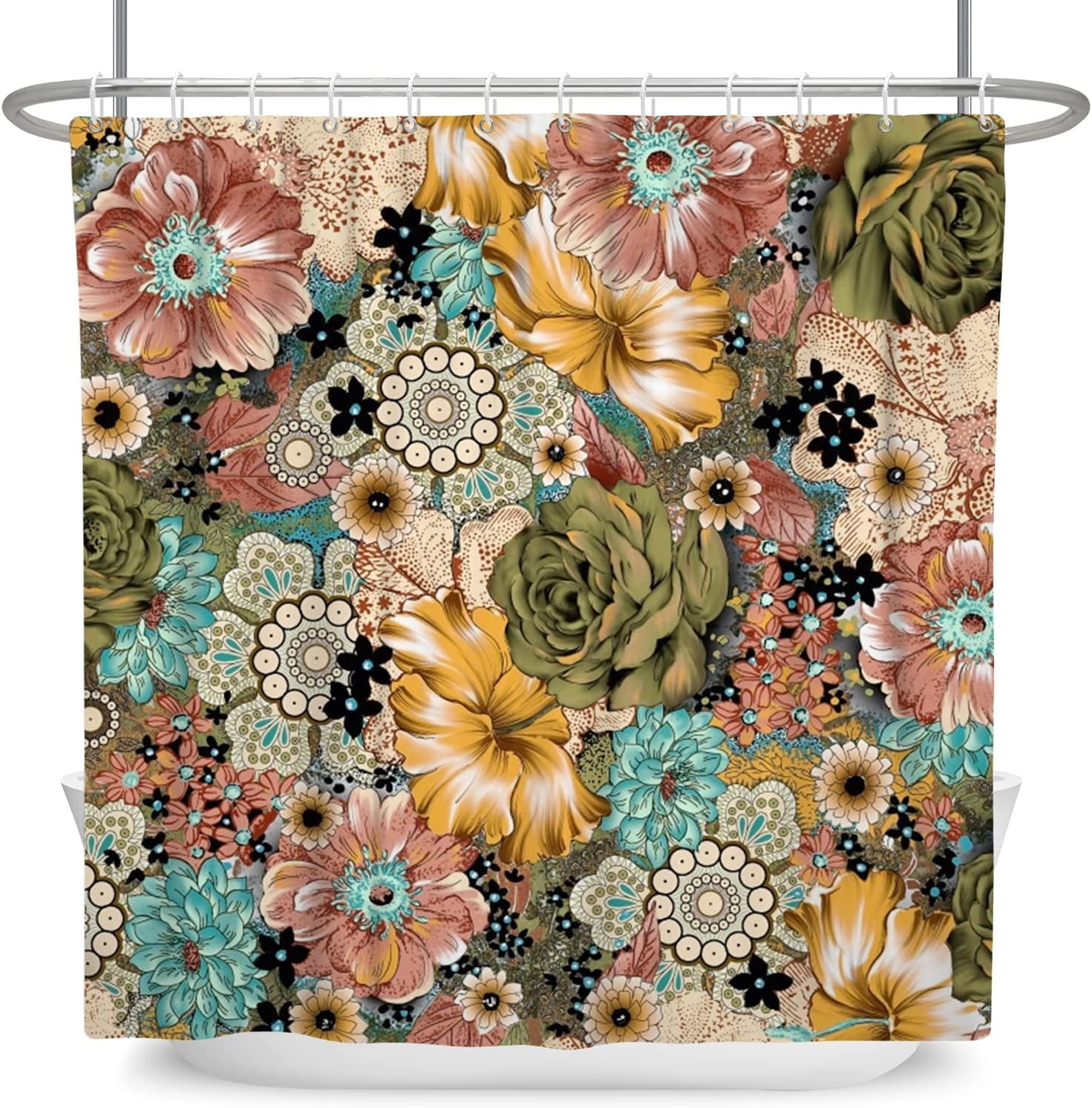 Colorful Bohemian Shower Curtains For Bathroom Vintage Boho Floral