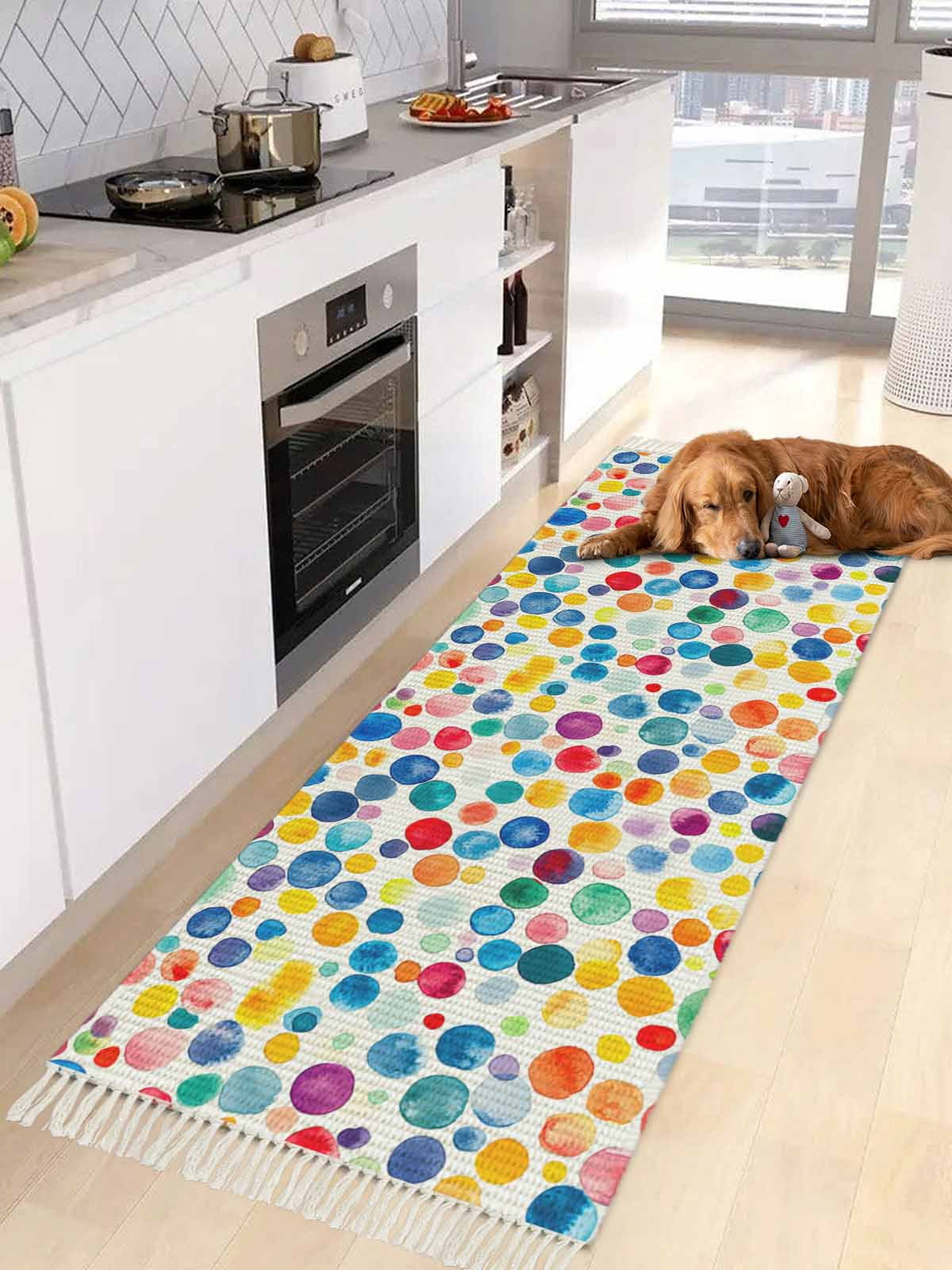 Colorful Boho Entryway Runner Rug 2x4ft,Polka Dots Yellow Blue Ombre ...
