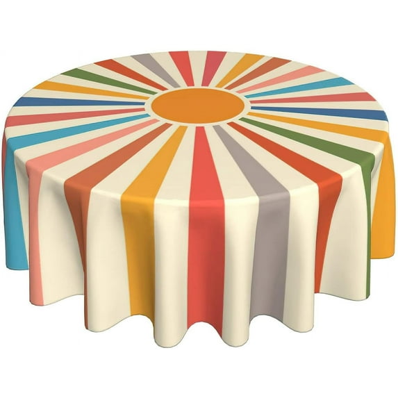 Colorful Boho Farmhouse Tablecloth Round 60 In Cream Vintage Sun ...