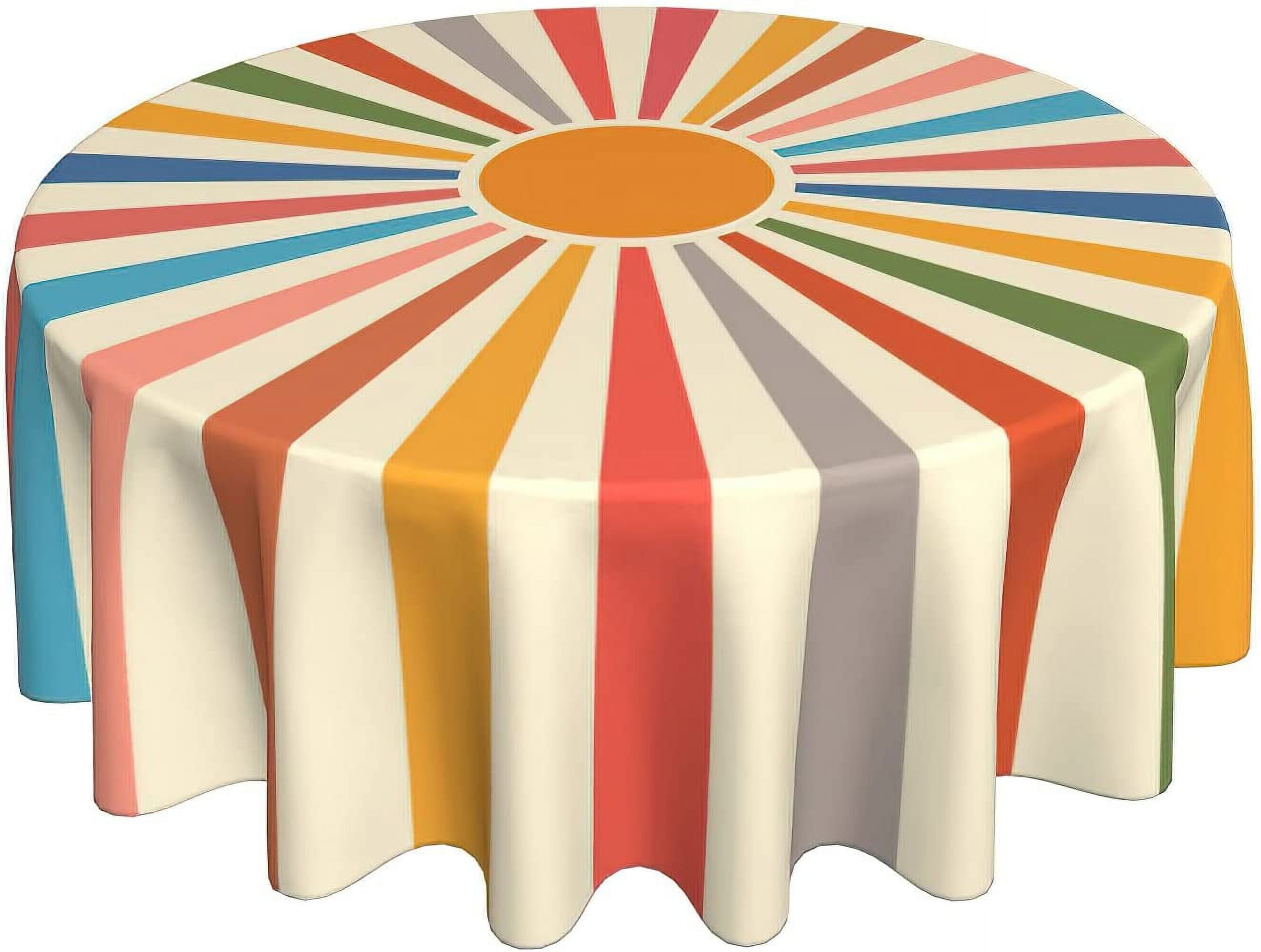 Colorful Boho Farmhouse Tablecloth Round 60 In Cream Vintage Sun ...