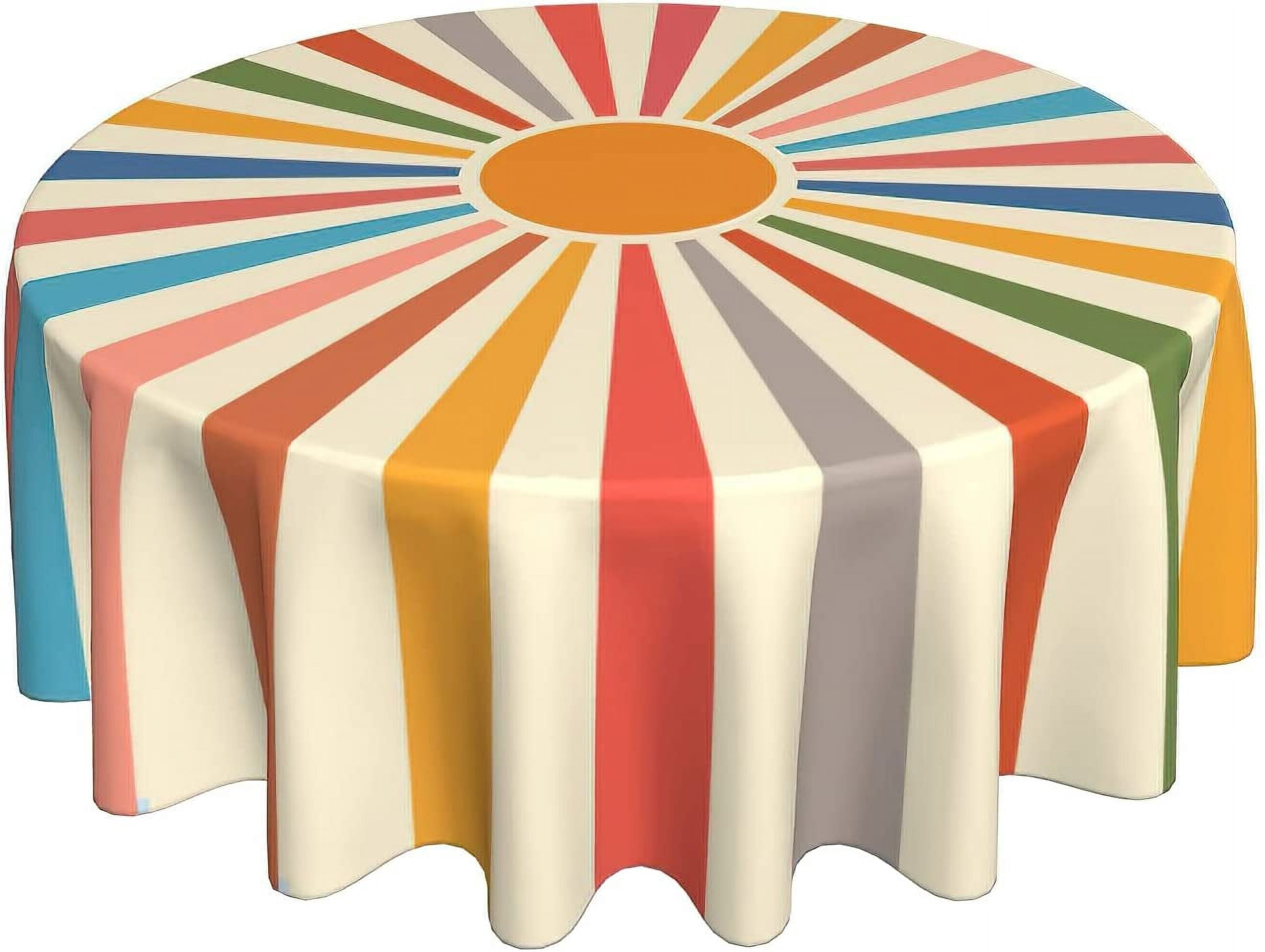 Colorful Boho Farmhouse Tablecloth Round 60h Cream Vintage Sun Stripes ...