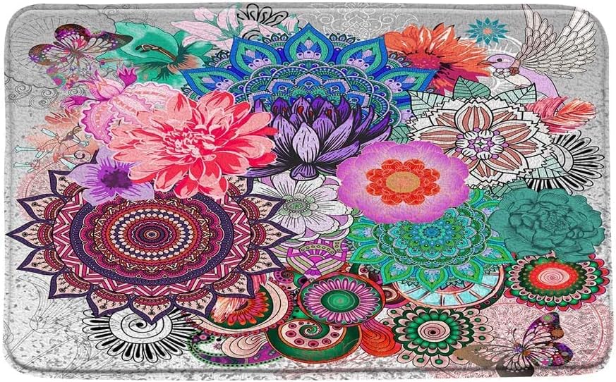 Colorful Boho Flower Bath Mat Vintage Watercolor Floral Leaf Rose Peony ...