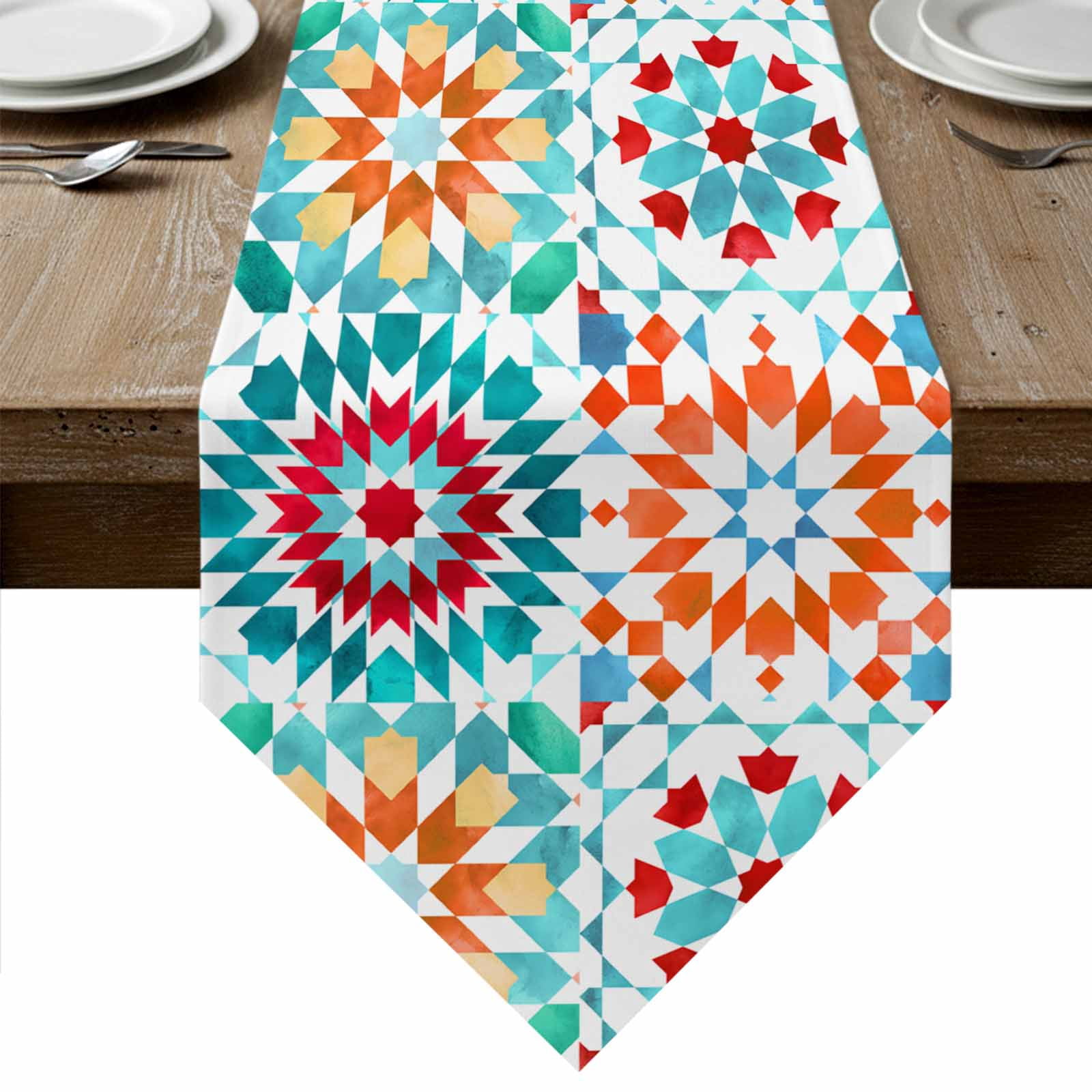 Colorful Boho Geometric Table Runner Linen Burlap Table Runner 48 ...
