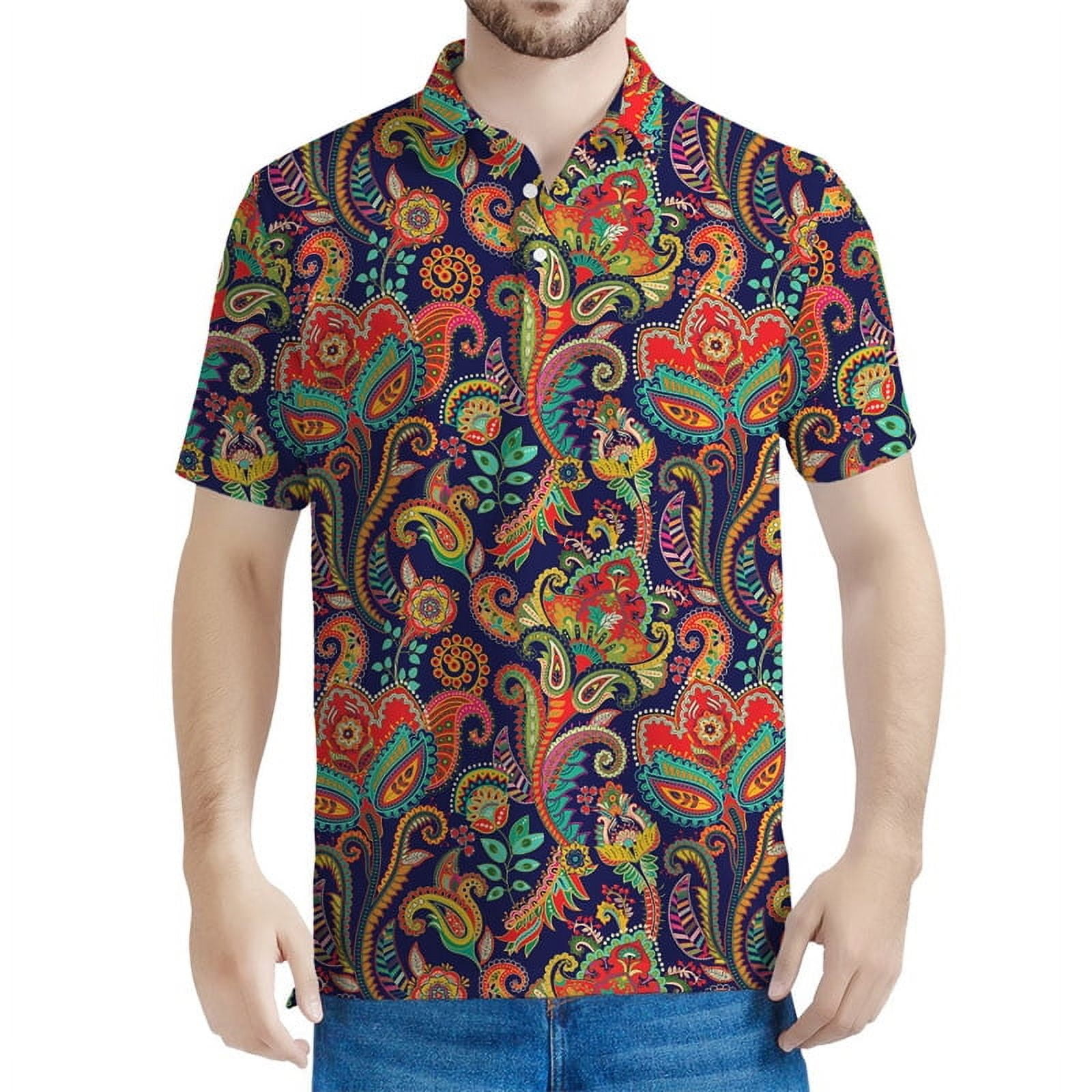 Colorful Boho Paisley 3D Printed Polo Shirt For Men Floral Pattern ...