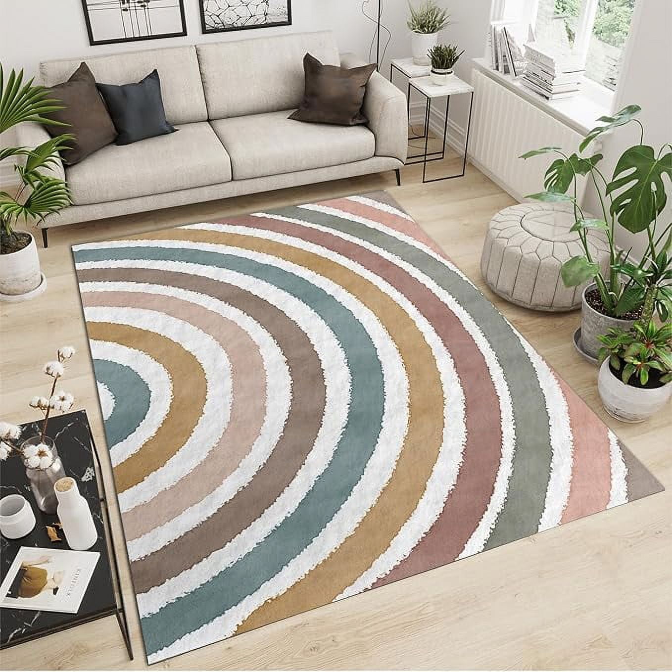 Colorful Boho Rainbow Area Rugs, Mid Century Abstract Geometry Washable ...
