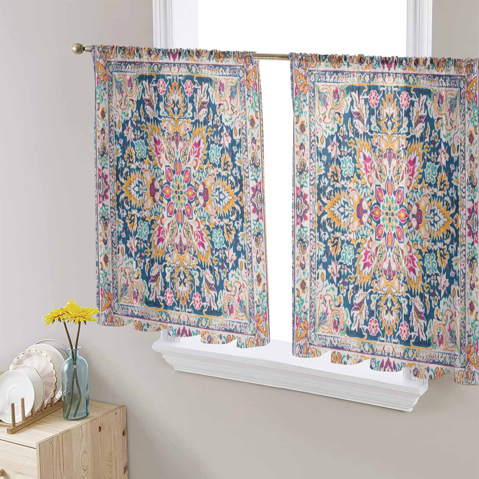 Colorful Boho Sheer Curtains 54 Inch Length 2 Panels Set for Living ...