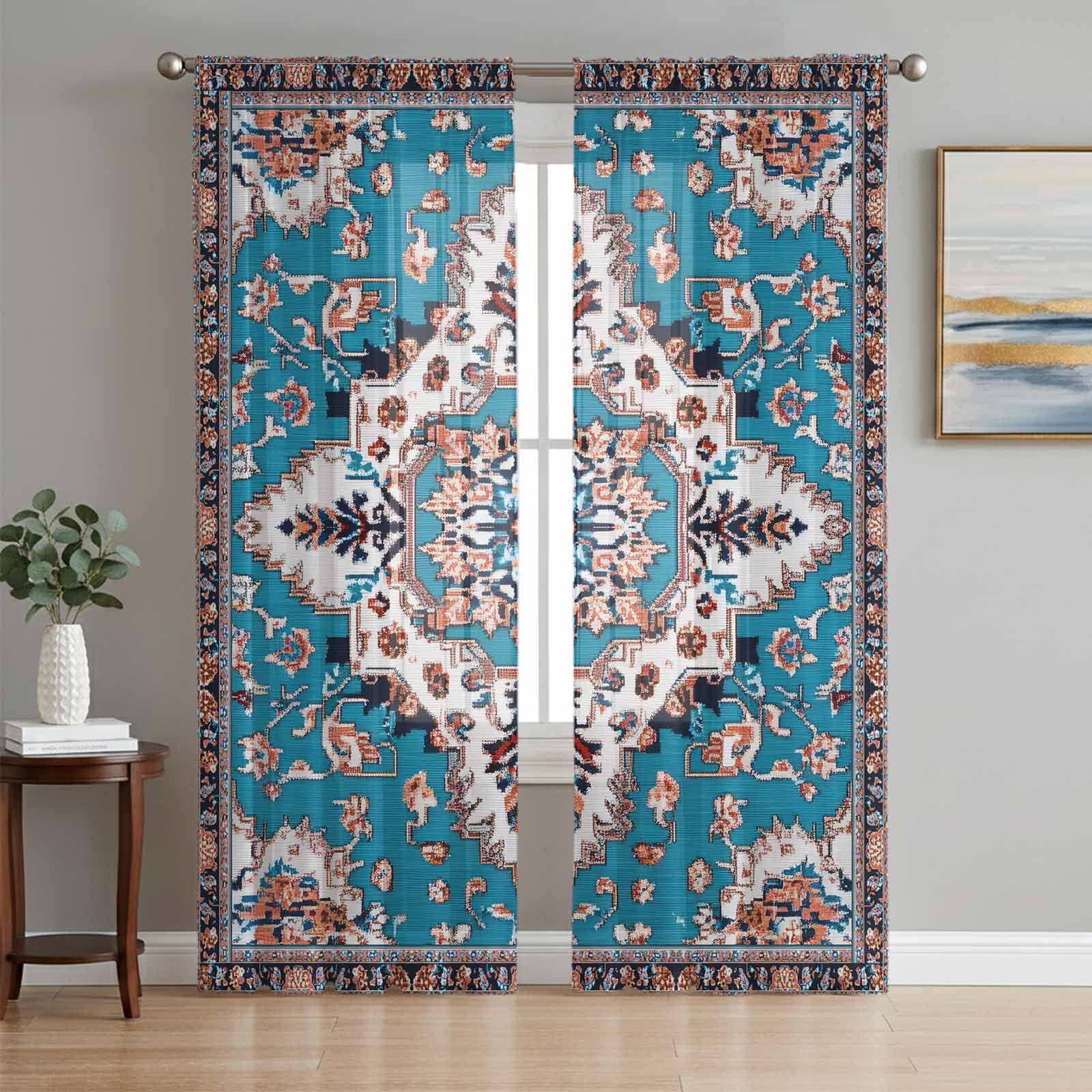 Colorful Boho Sheer Curtains 72 Inch Length 2 Panels Set, Southwest ...