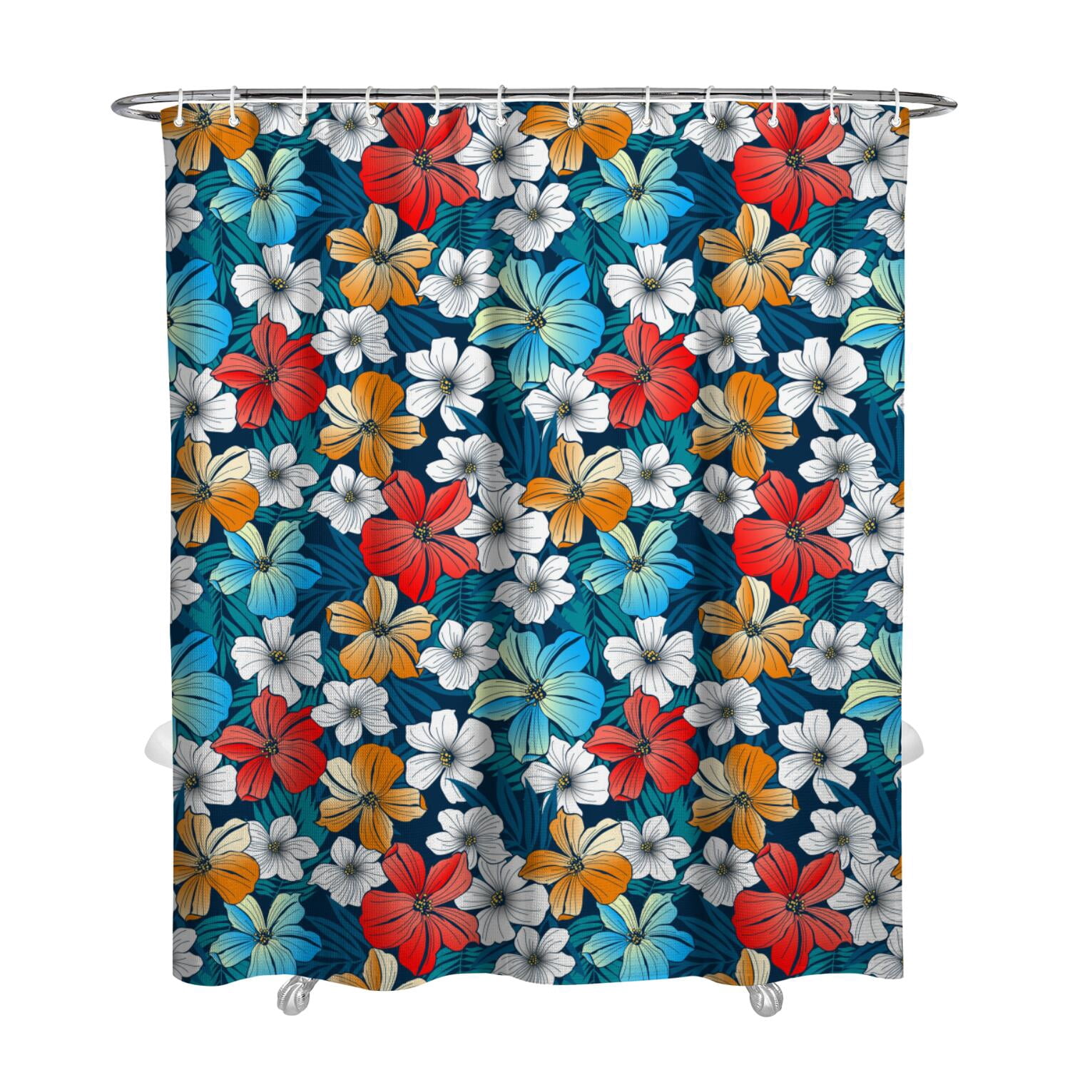 Colorful Boho Shower Curtain, Hawaiian Jungle Leaves and Floral ...