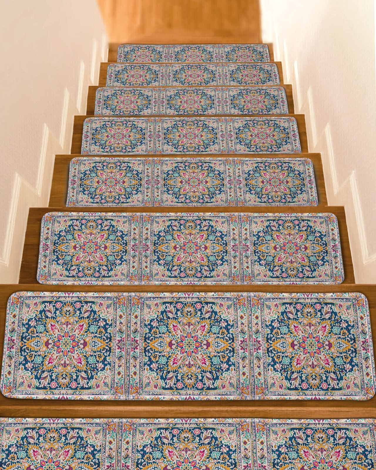 Colorful Boho Stair Treads for Wooden Steps Indoor Runner Rug Carpet ...