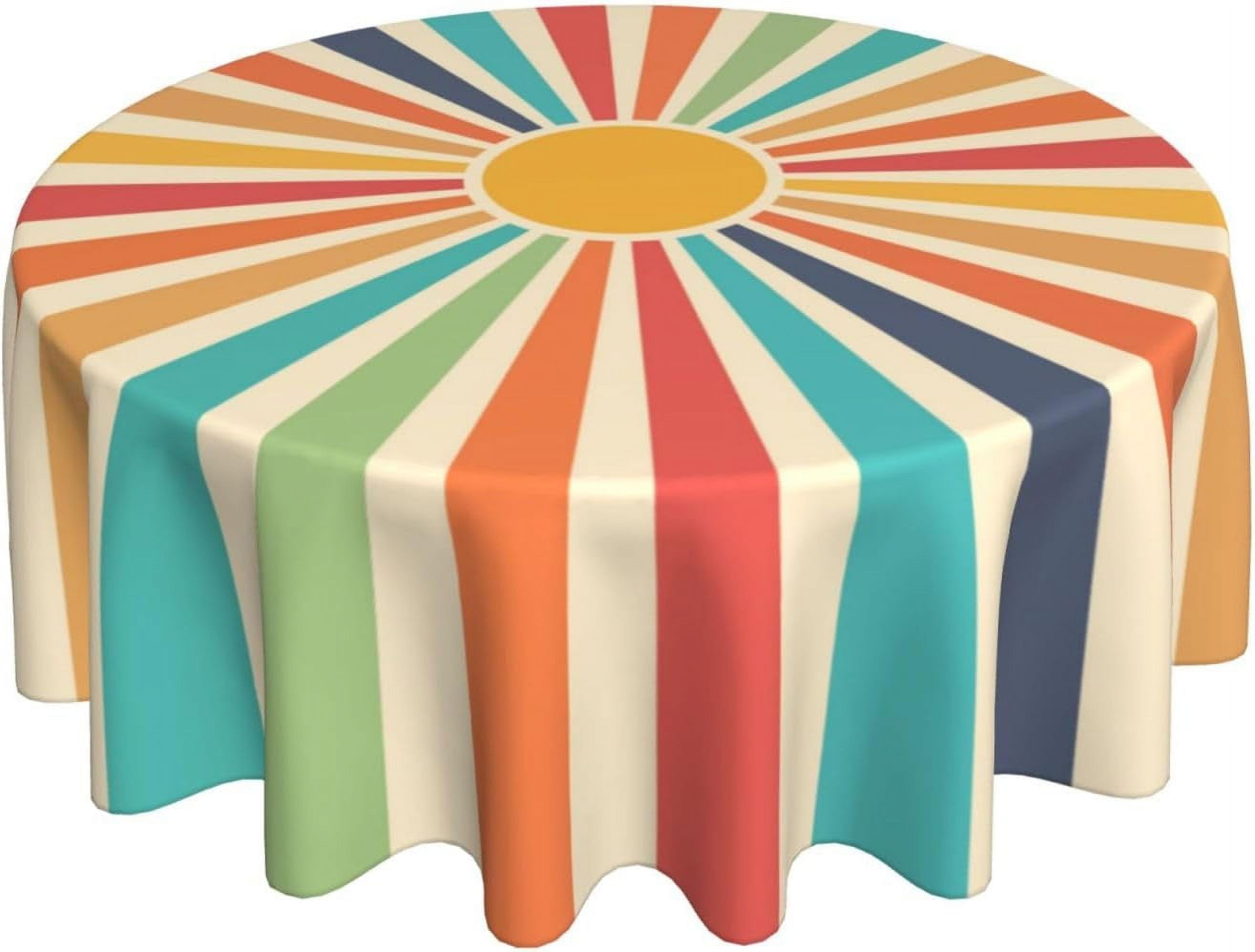 Colorful Boho Tablecloth 70x70 Inch Round Rustic Cream Vintage Sun ...