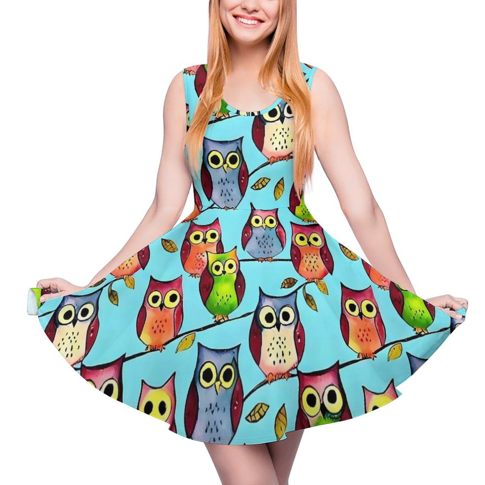 Colorful Bold Owl Dress Sleeveless Cartoon Animal Aesthetic Dresses ...