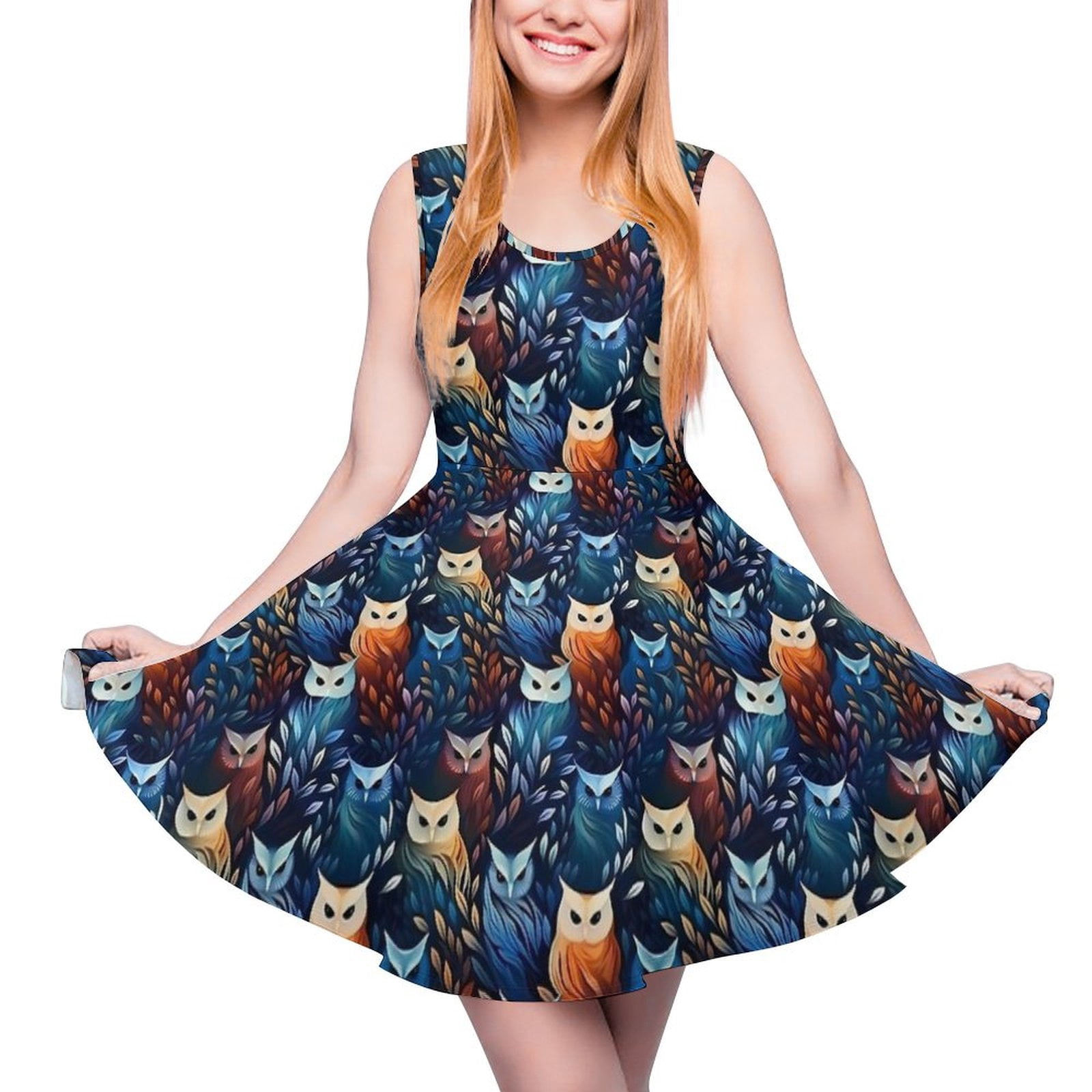 Colorful Bold Owl Dress Sleeveless Cartoon Animal Aesthetic Dresses ...