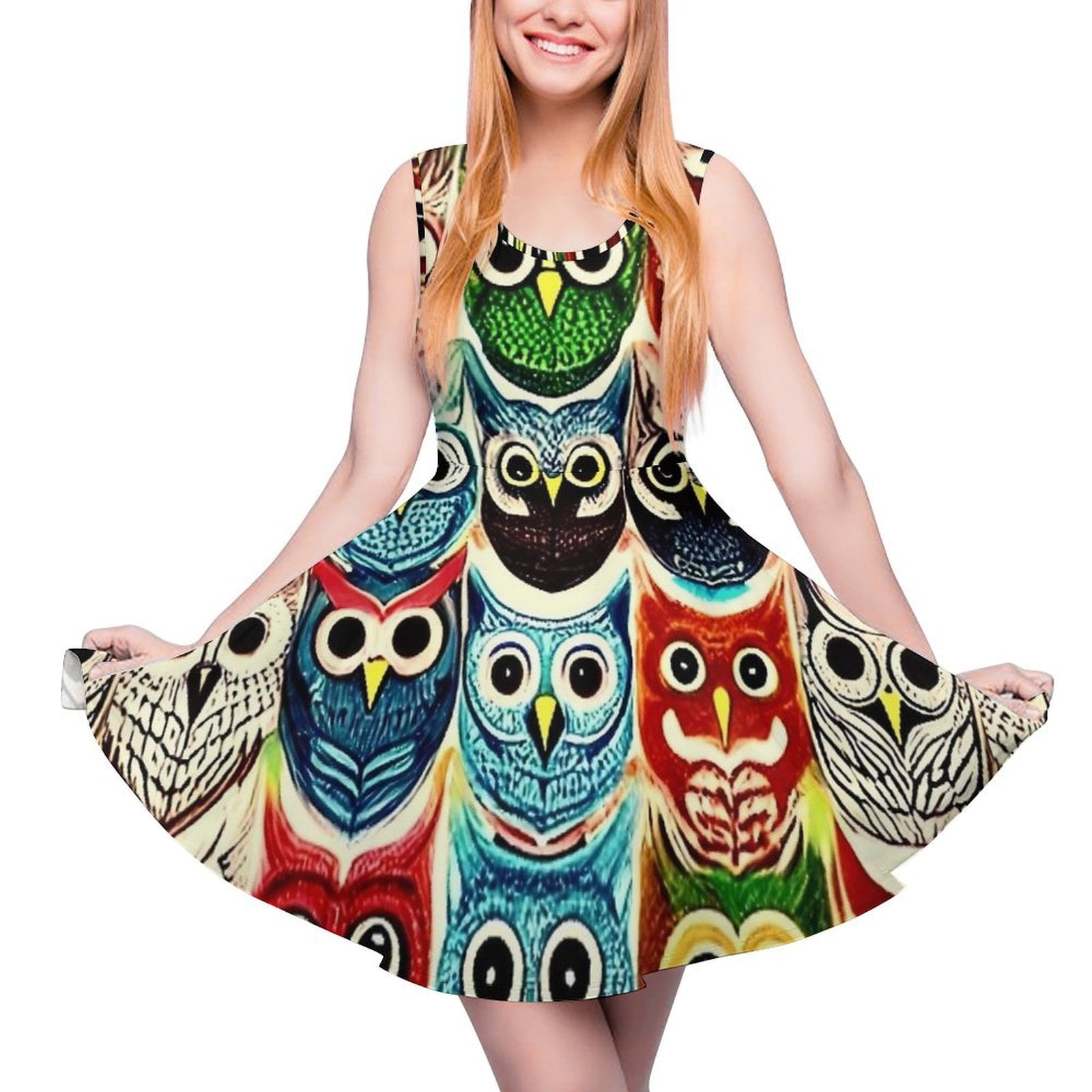 Colorful Bold Owl Dress Sleeveless Cartoon Animal Aesthetic Dresses ...