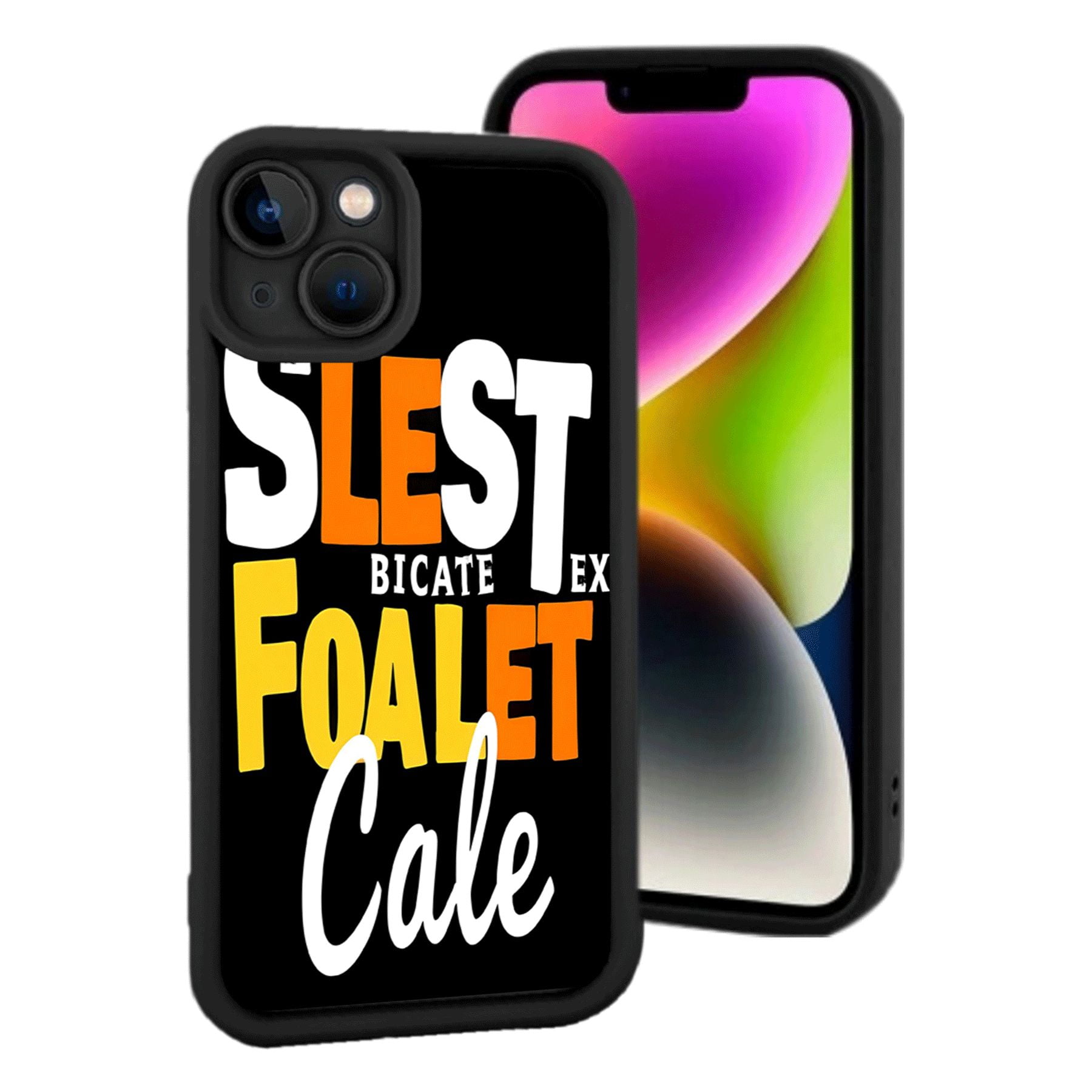 Colorful Bold Text iPhone 15 Case - " SLEST BICATE FOALLET " with ...