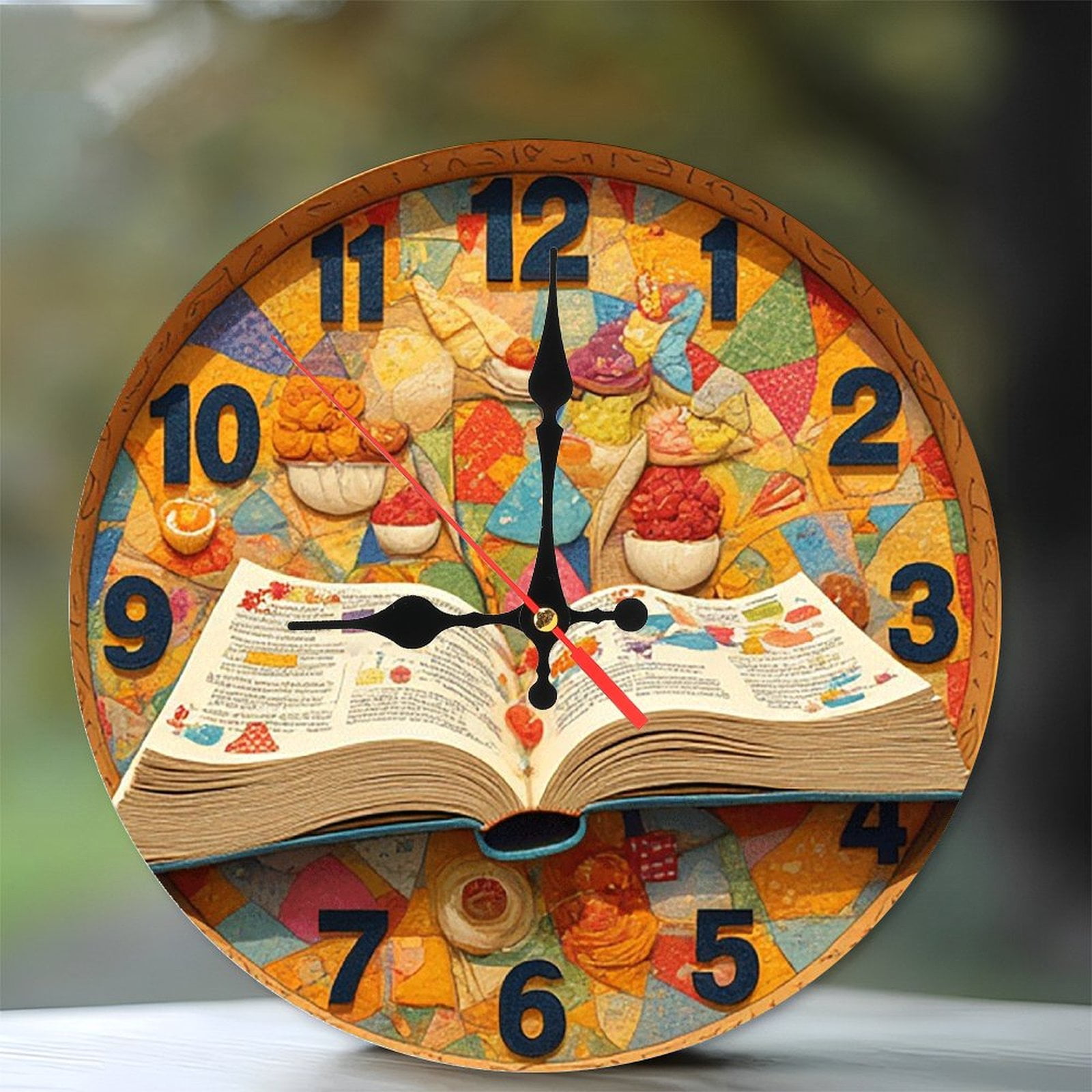 Colorful Book Clock Wall Art Decor 10-Inch Silent Wooden Wall Clock ...