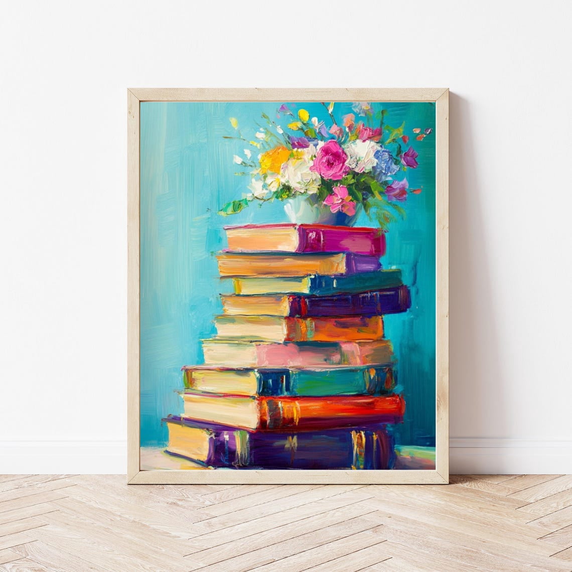 Colorful Book Stack Wall Art Print, Unframed Paper Poster 11x14in ...