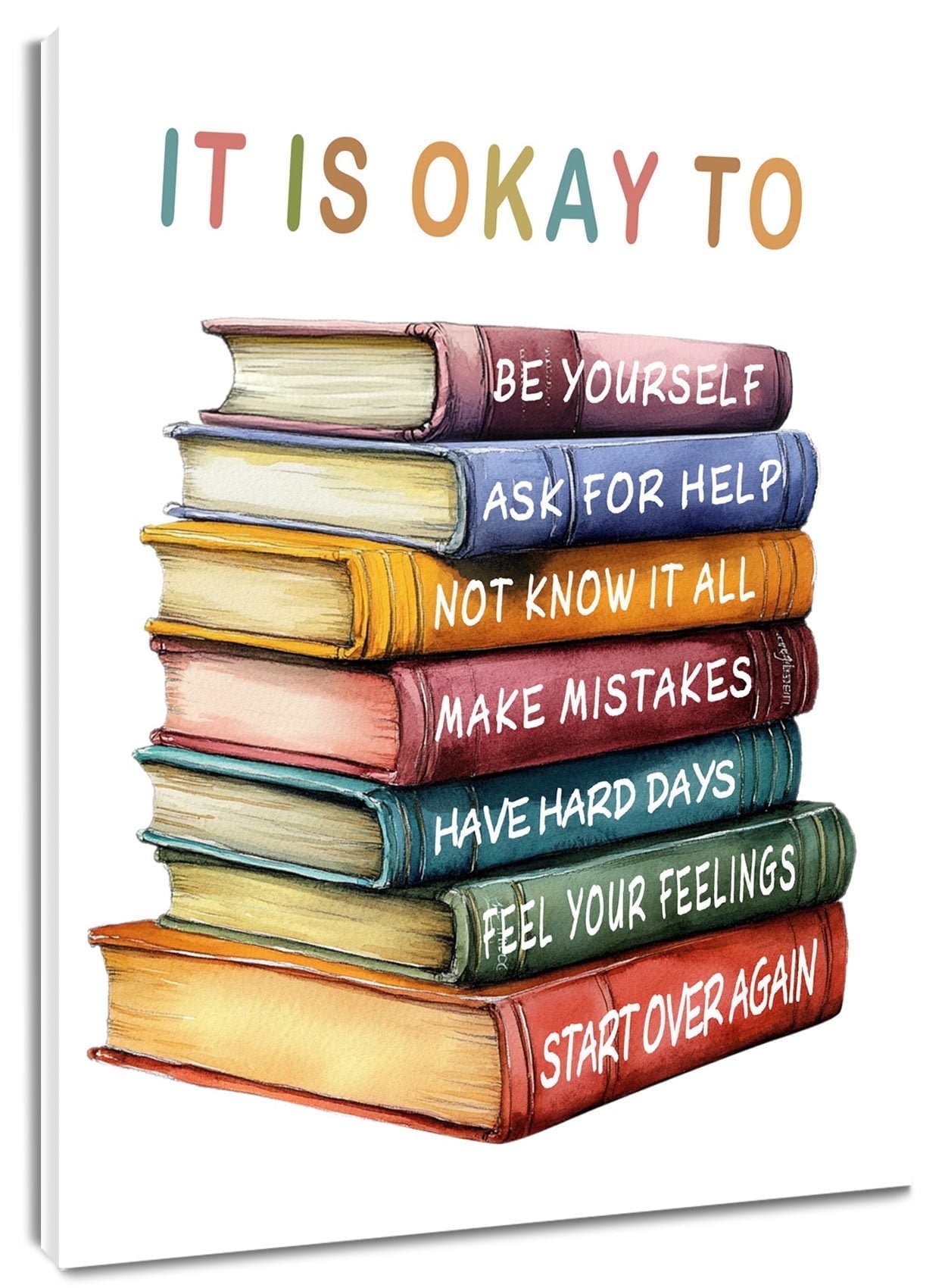 Colorful Books Canvas Wall Art Book Stack Inspirational Quotes Prints ...