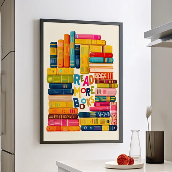 Colorful Books Wall Art, Reading Nook Classroom Decor, Stretched Canvas ...